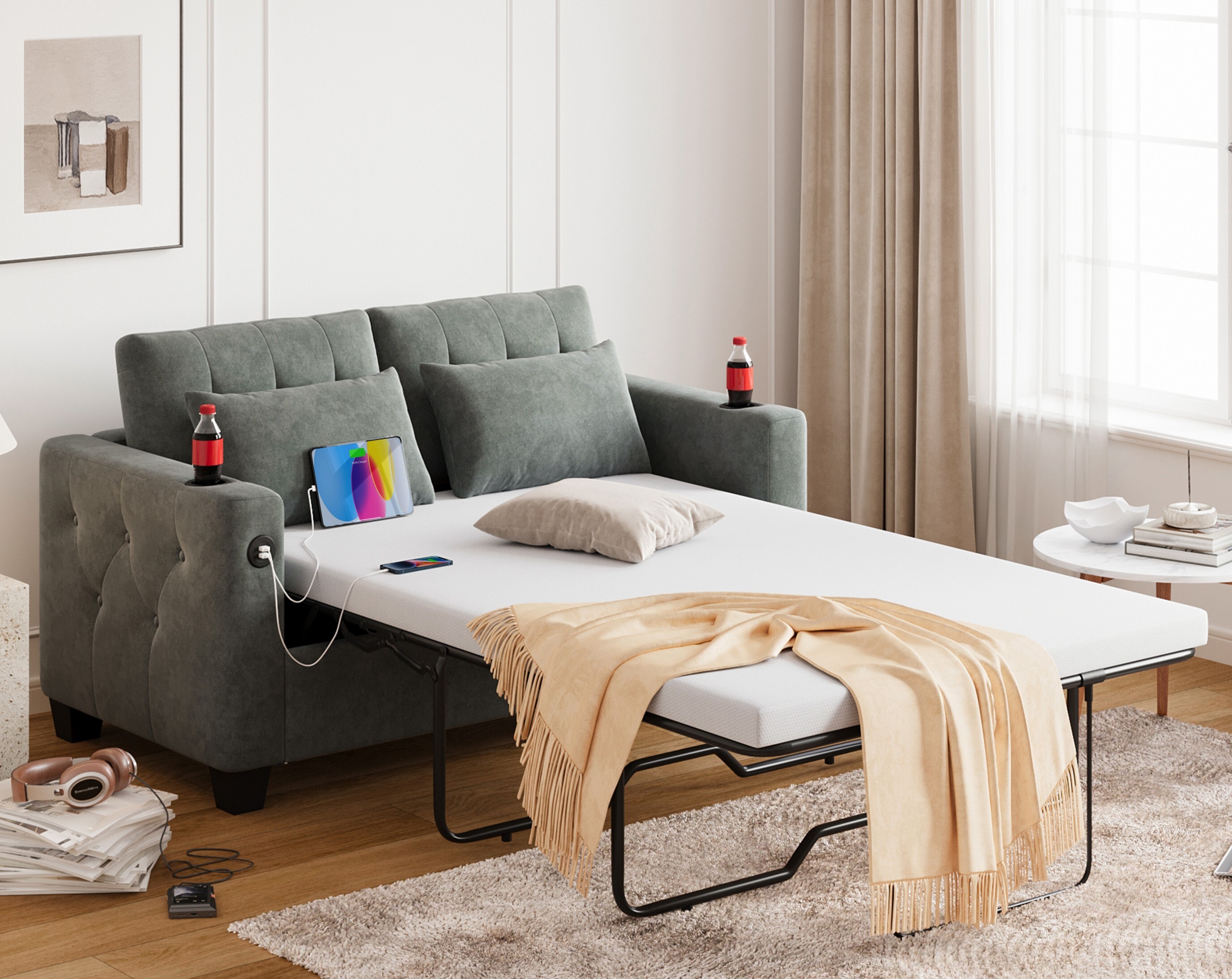 US Pride Furniture Franco Convertible Sleeper Loveseat, Dark Gray ...