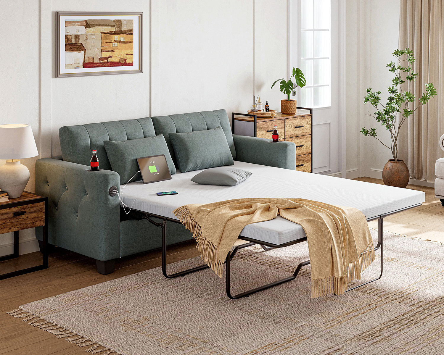 Aukfa Sofa Bed, Sleeper Sofa, 2 in 1 Pull Out Bed with Storage Chaise ...