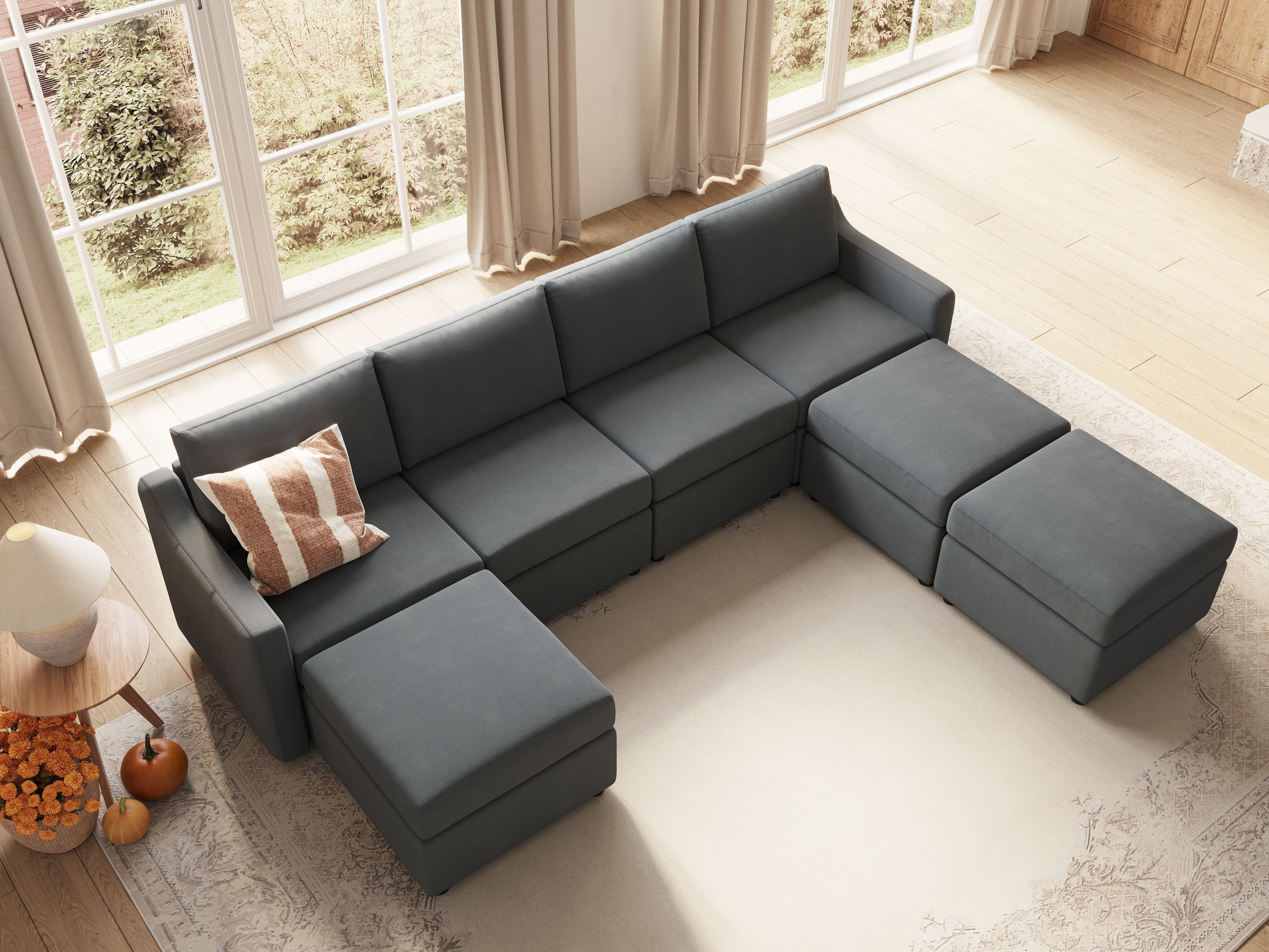 LINSY HOME RUBIK I Modular Sofa with Storage, 7 Seat Sectional Sofa for Living Room, L Shaped ...