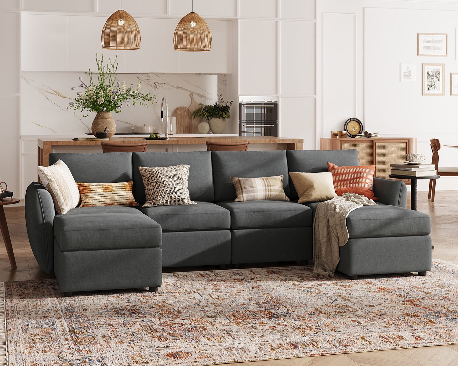 LINSY HOME Round Arm Modular Sofa with Storage, RUBIK I 6 Seat ...