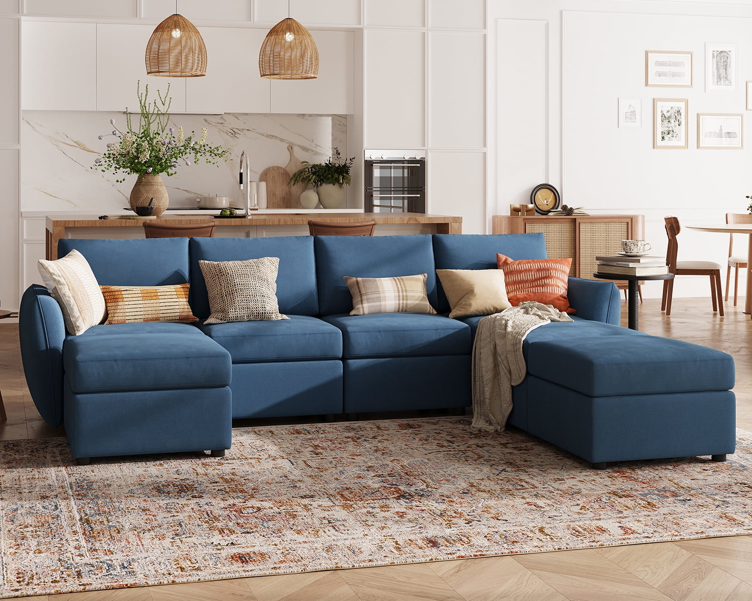 LINSY HOME Round Arm Modular Sofa with Storage, RUBIK I 7 Seat ...