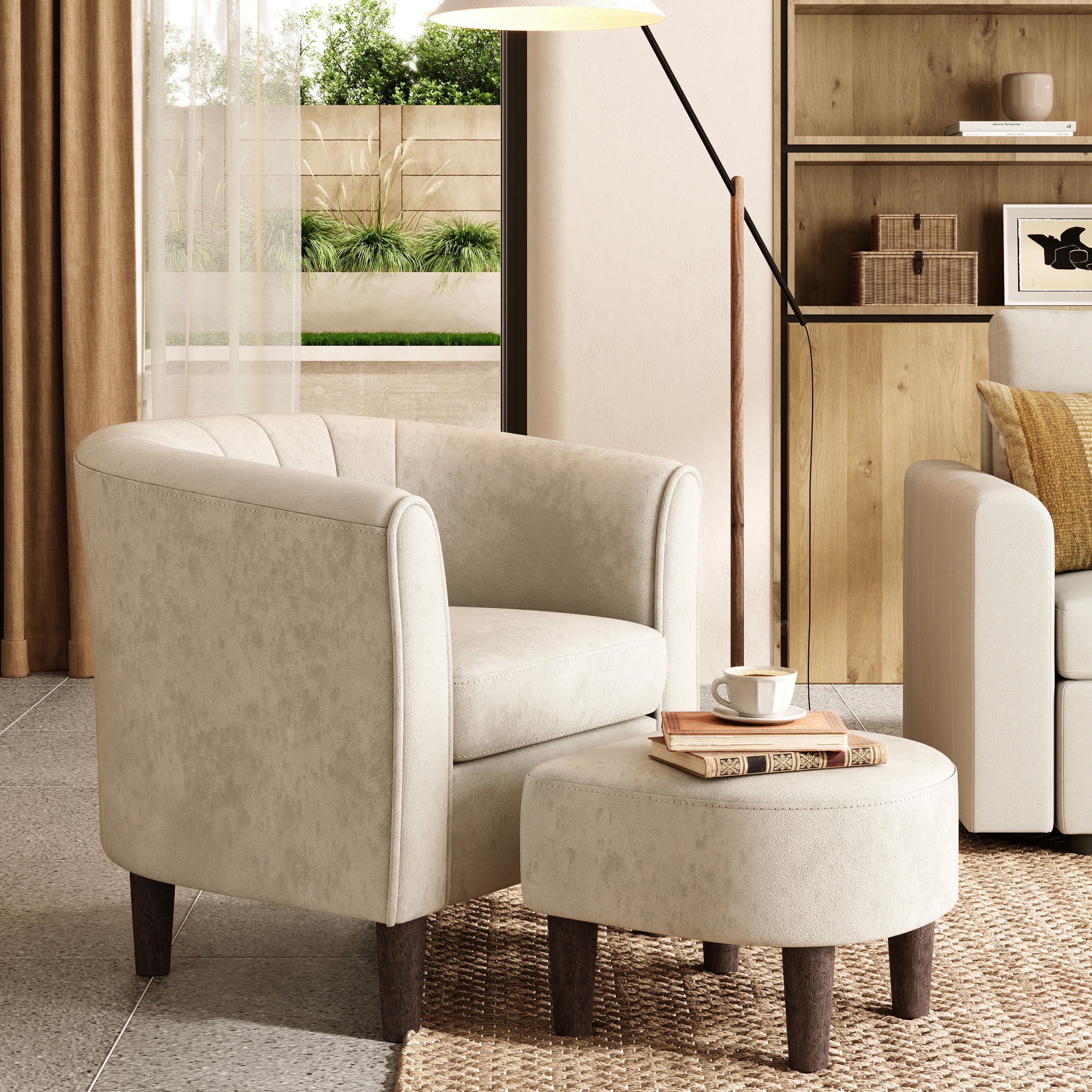 LINSY HOME Upsized Velvet Accent Chair with Ottoman for Living Room ...