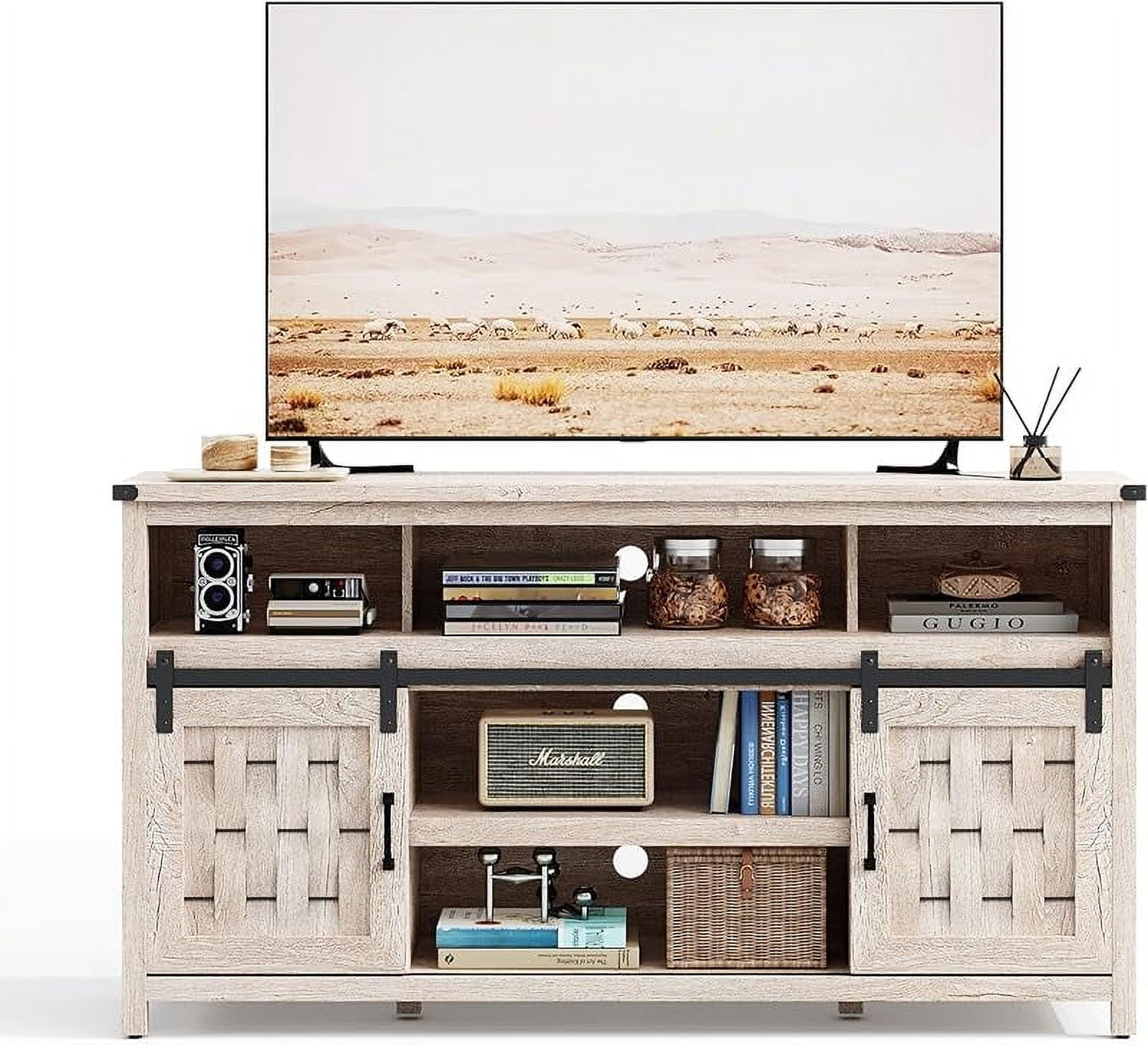 LINSY Home Farmhouse TV Stand for 65+ Inch TV, Entertainment Center ...