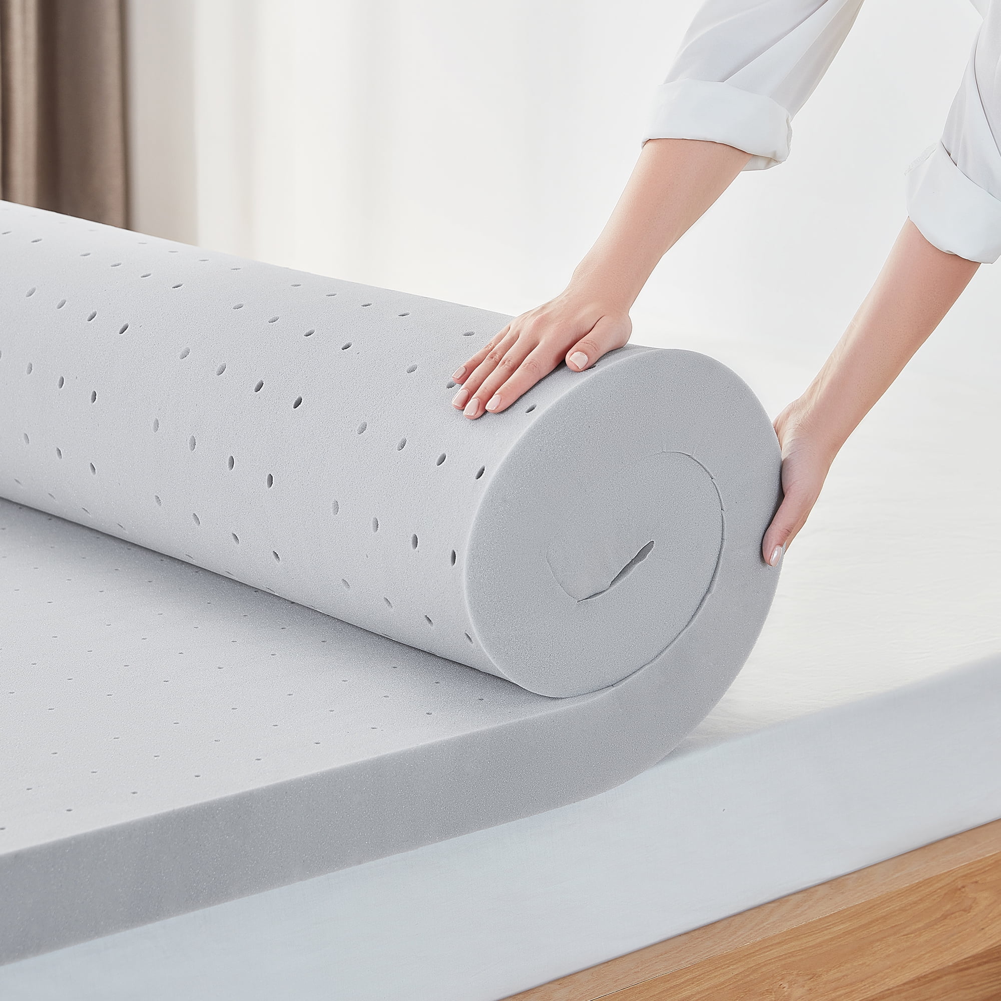 LINSY LIVING 3 inch Mattress Topper Queen, Bamboo Charcoal Infused ...