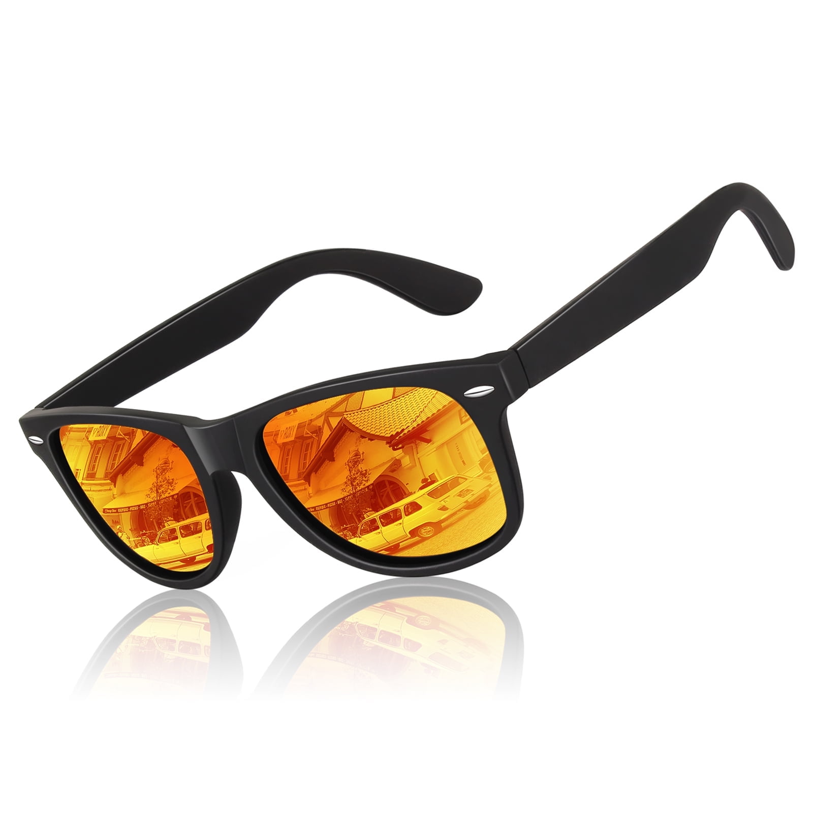 LINVO Classic Retro Polarized Black Orange Sunglasses for Men Women ...