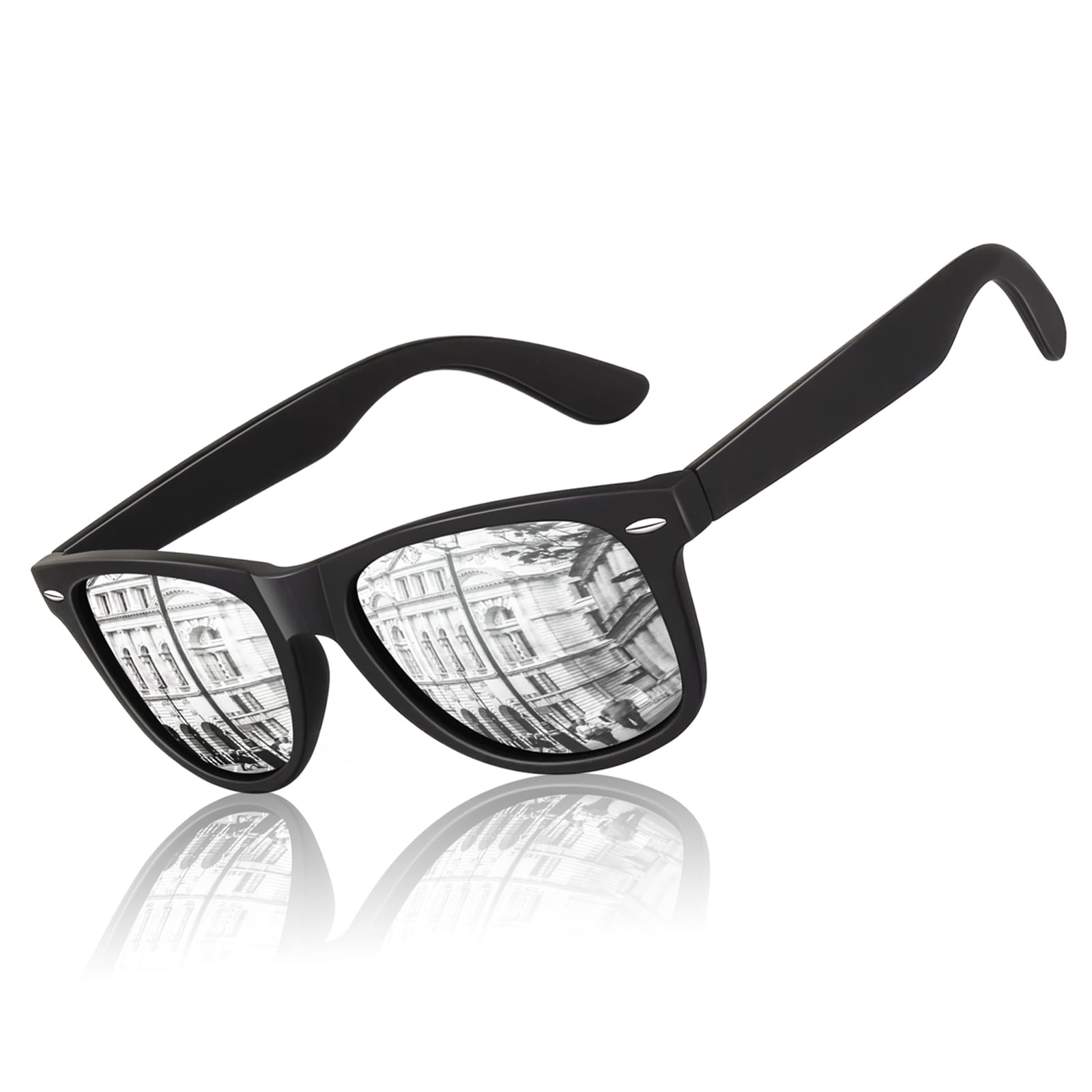 LINVO Classic Retro Polarized Black Silver Sunglasses for Men Women ...