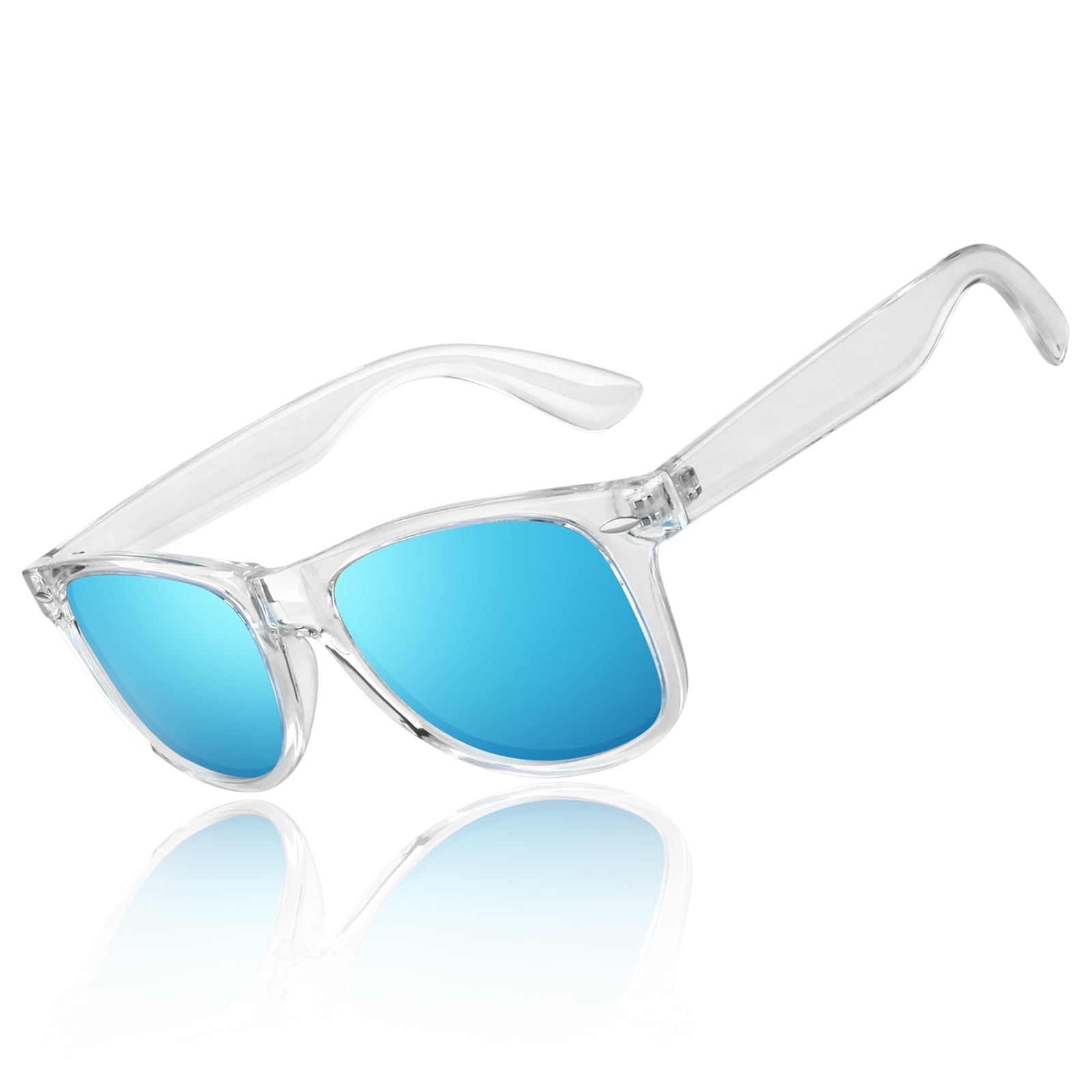 LINVO Classic Retro Transparent Frame Polarized Blue Sunglasses for Men ...