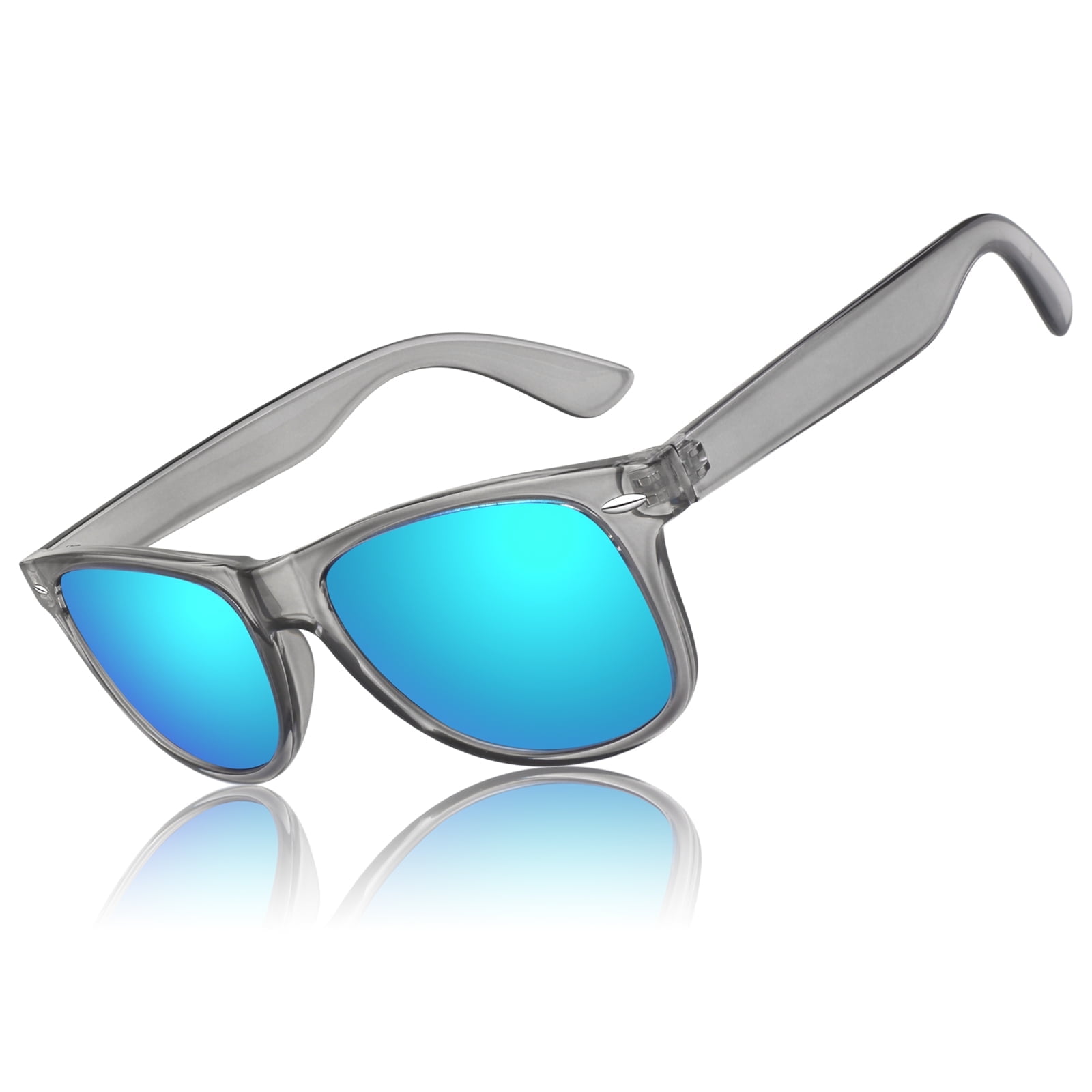 LINVO Retro UV400 Polarized Sunglasses, Gray Frame Blue Lens for Men ...