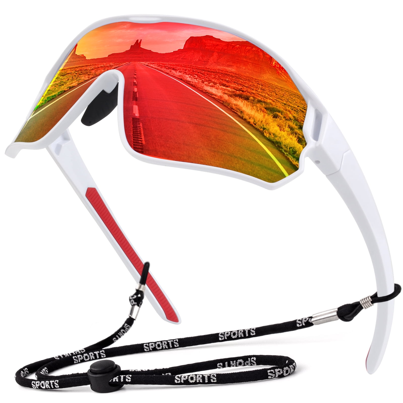 LINVO Polarized Sport Shield Orange Mirrored Wraparound Cycling Fishing ...
