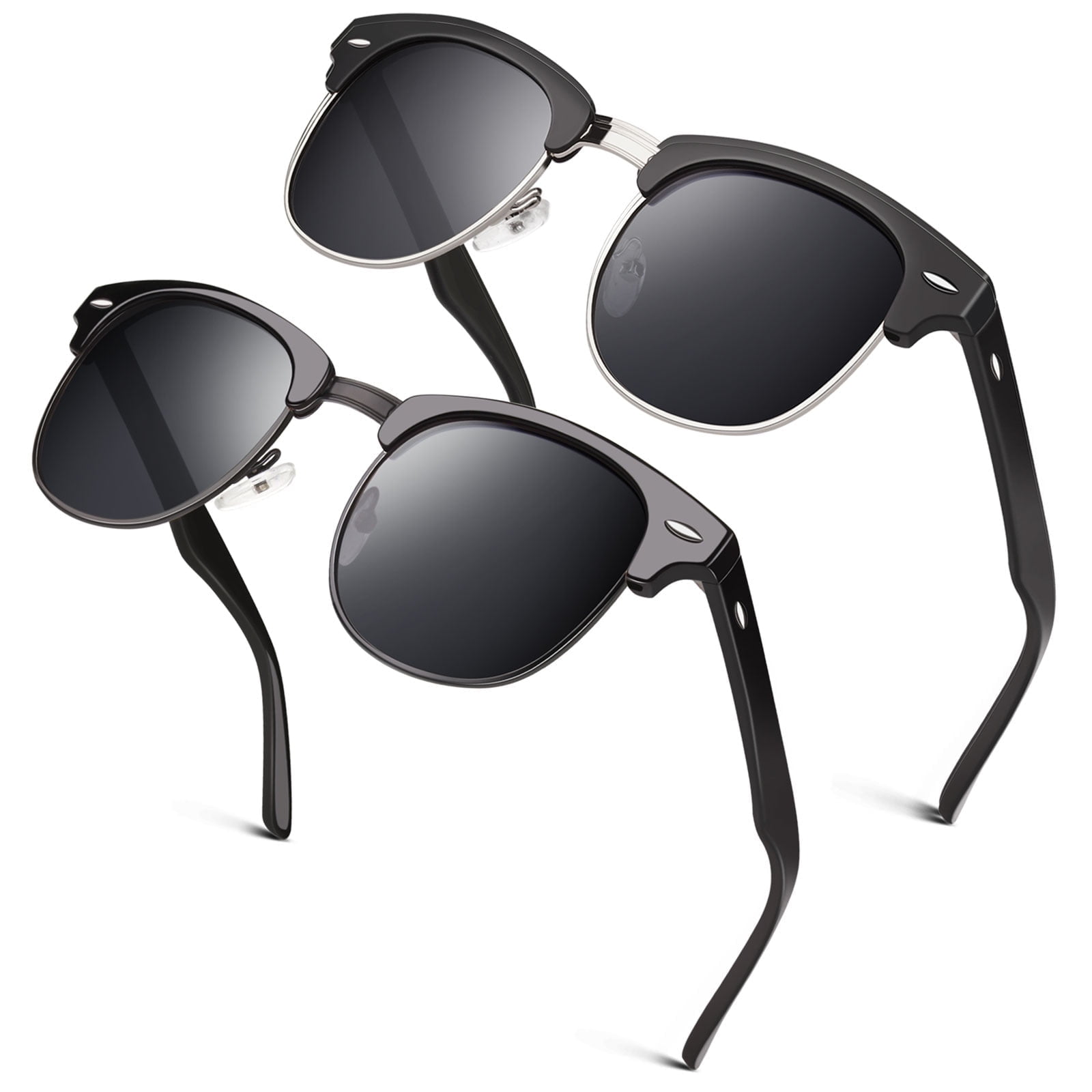 LINVO Polarized Sunglasses for Men and Women Club Semi-rimless Retro ...