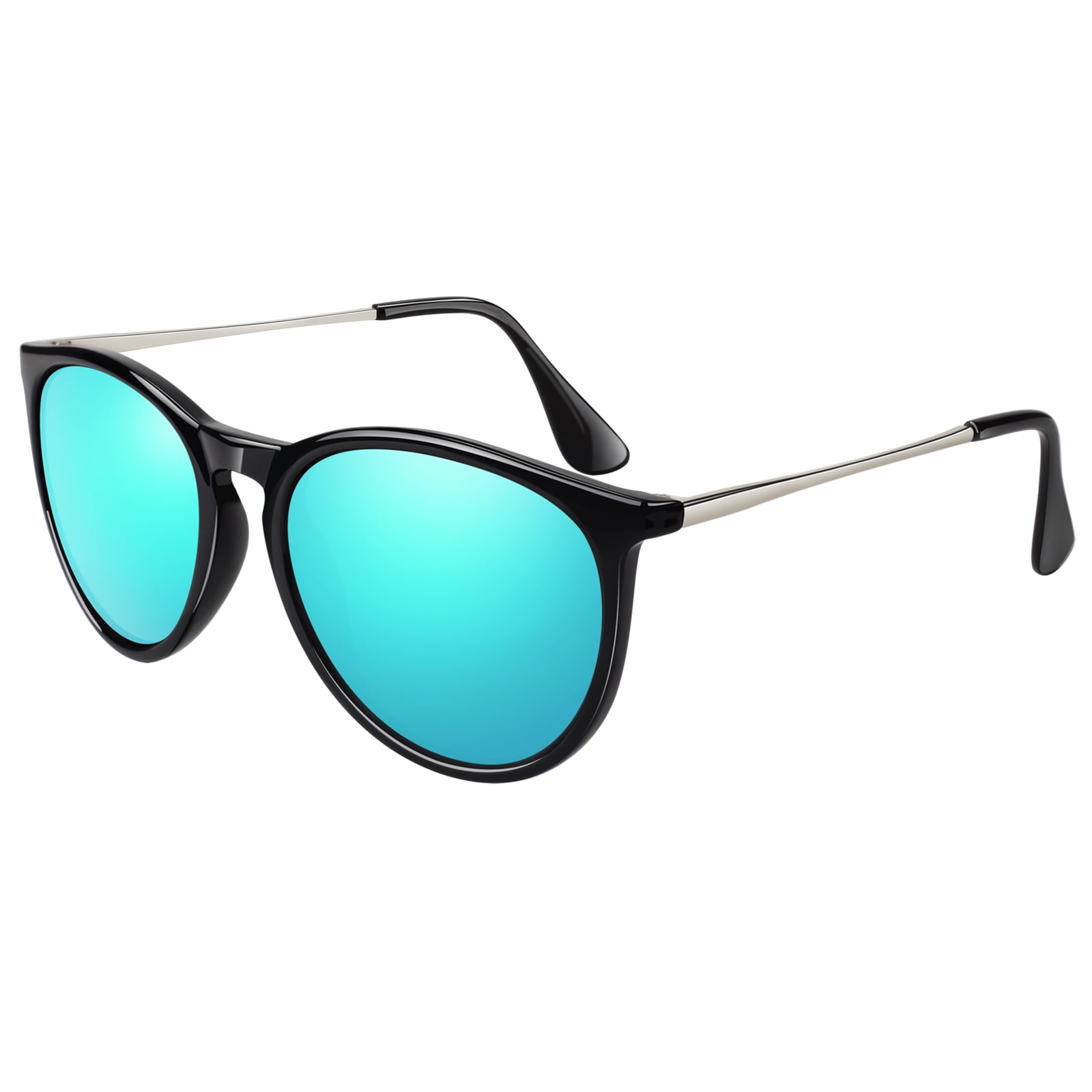 LINVO Round Polarized Black Blue Sunglasses for Women Men UV400 Vintage ...
