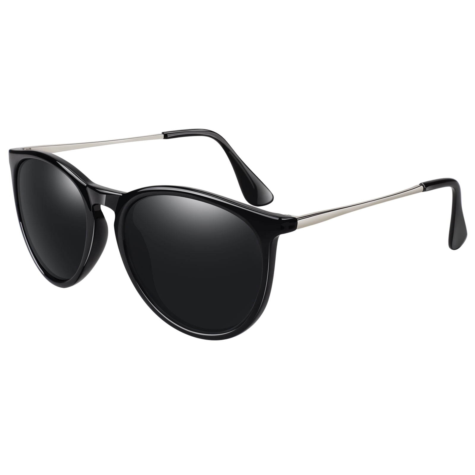 LINVO Round Polarized Black Sunglasses for Women Men UV400 Vintage ...
