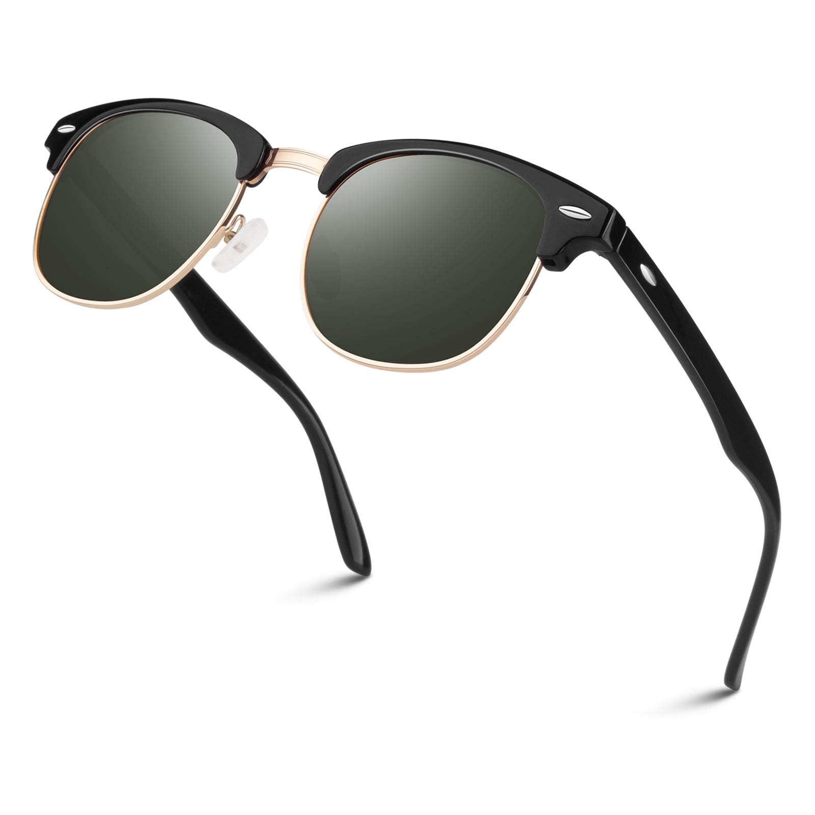 LINVO Semi-Rimless Classic Polarized UV400 Black Gold Frame Dark Green ...