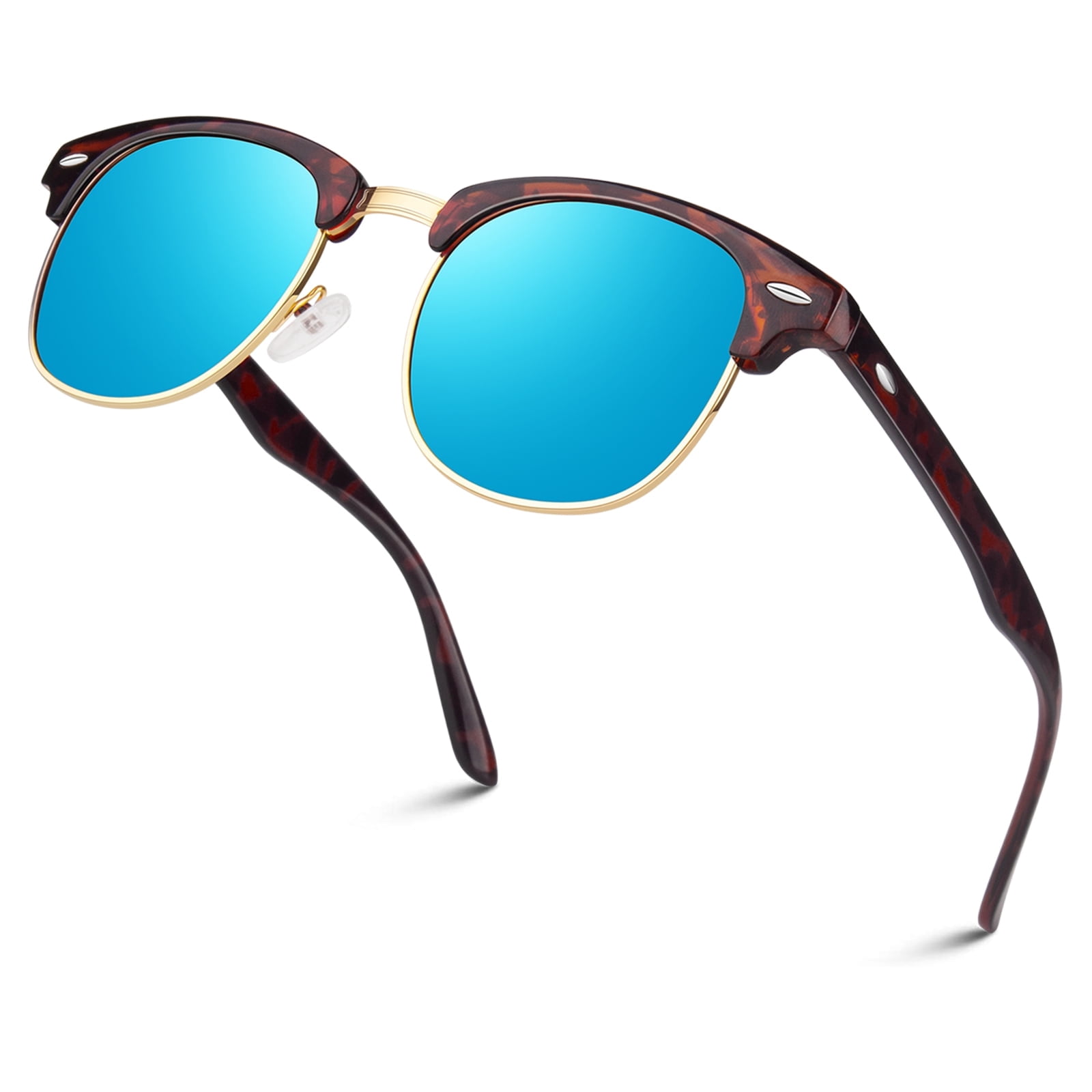 LINVO Semi-rimless Classic Polarized UV400 Tortoise Gold Frame Blue ...