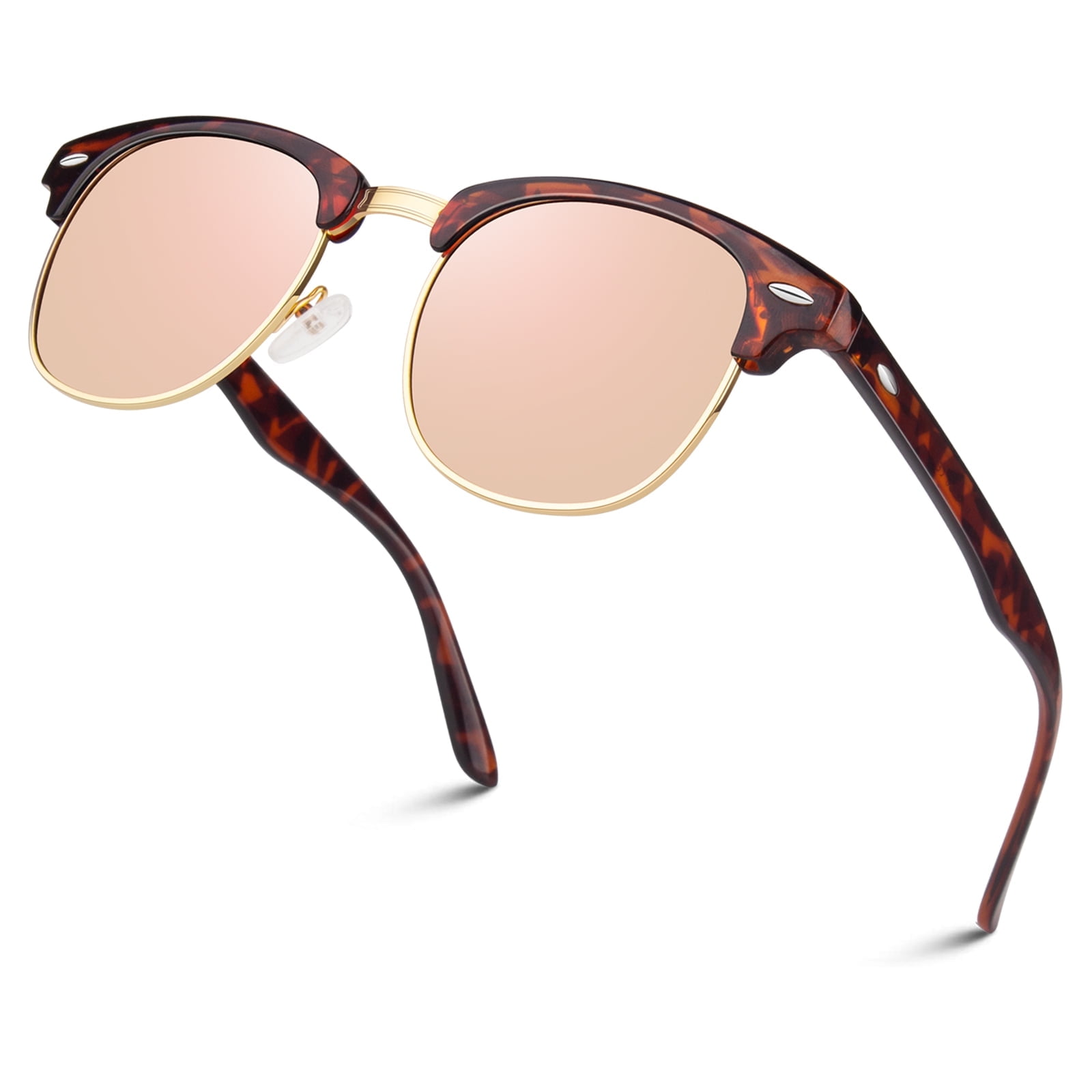 LINVO Semi-rimless Classic Polarized UV400 Tortoise Gold Frame Pink ...