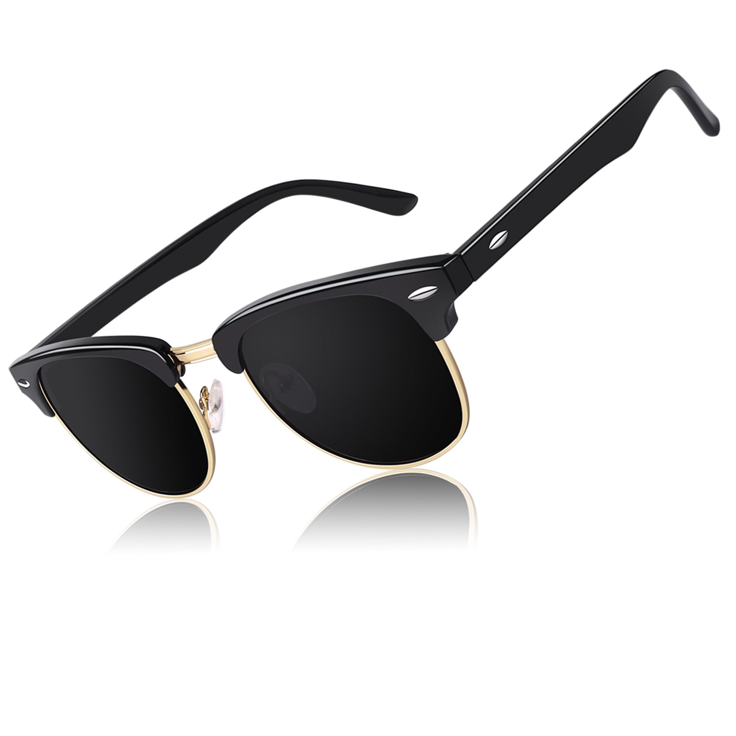 LINVO Unisex Polarized Sunglasses Glossy Black Gold Frame Gray Lens ...