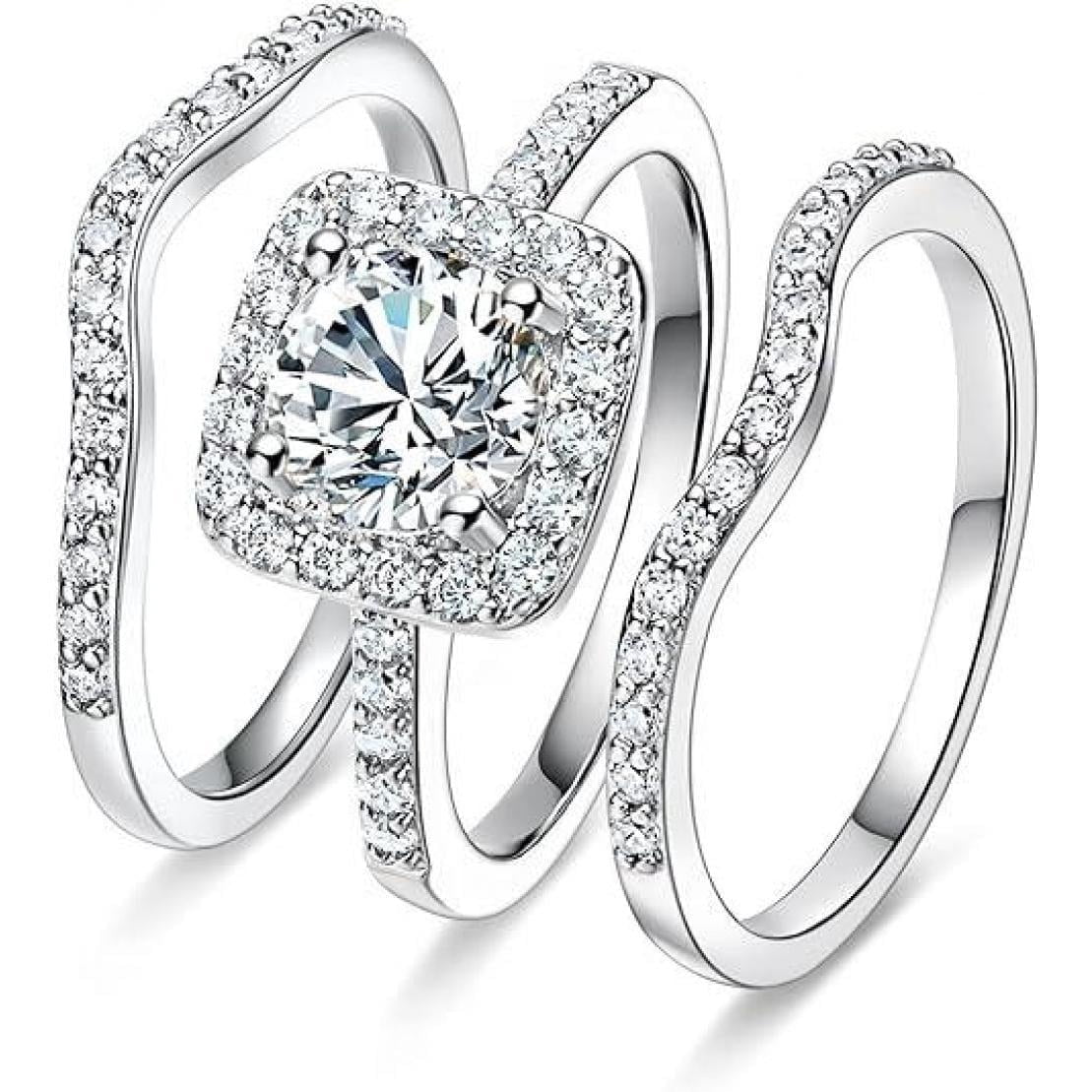 LINXIQIN 1.5 CT Round Cut Classic Three-In-One 3 Pieces Set Halo ...
