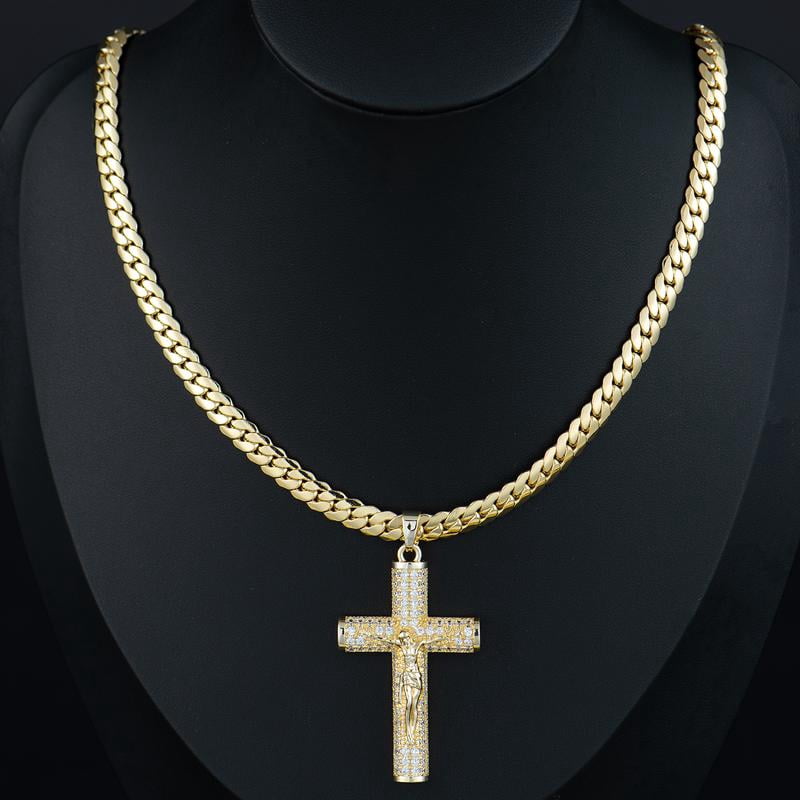 LINXIQIN 14k Gold-Plated Cuban, Figaro, Miami, Rope Chain with Jesus ...
