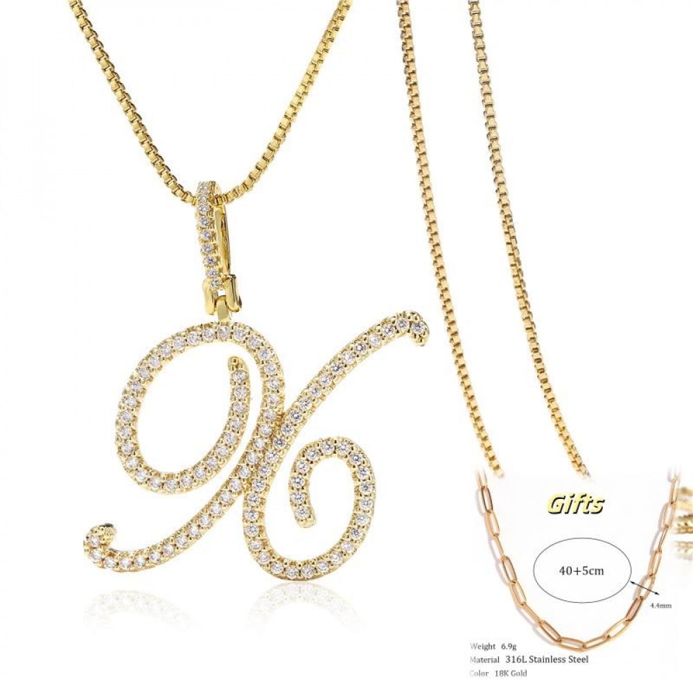 LINXIQIN Extra Paper Clip Chain A-Z Golden Cursive Initial Letter ...