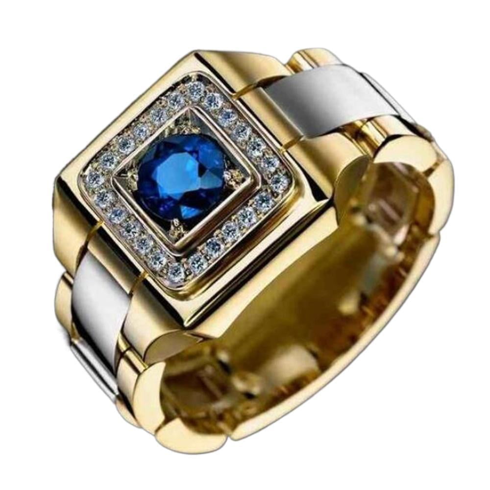 LINXIQIN Mens Titanium Ring Wedding Band Blue Gemstone Ring Luxury MEN ...