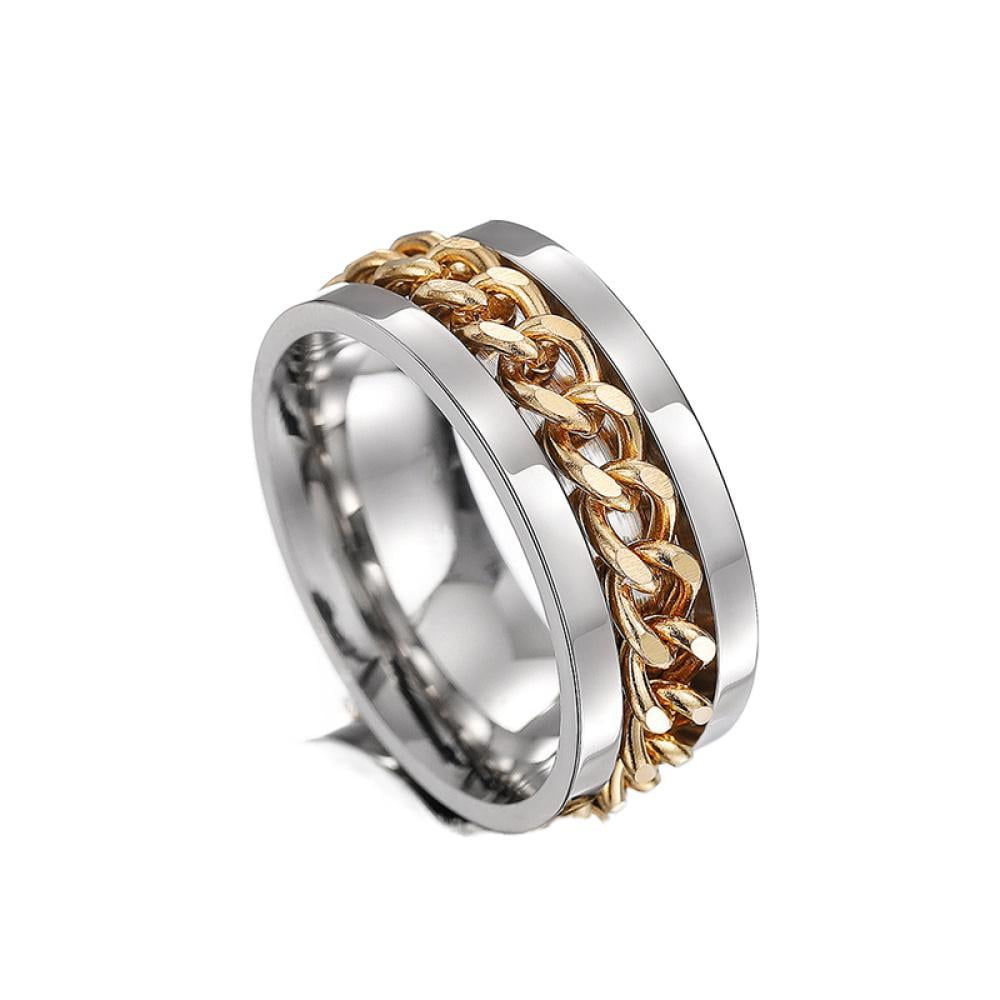 LINXIQIN Mens Titanium Ring Wedding Band Chain Buckle Rotatable Design ...