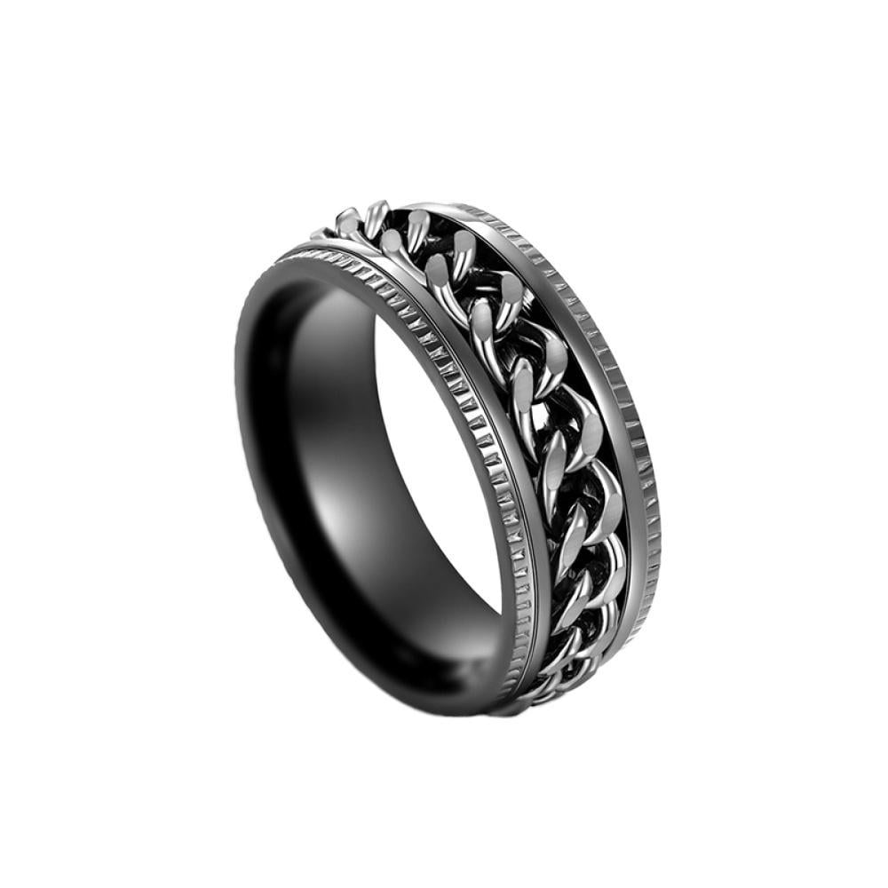 LINXIQIN Mens Titanium Ring Wedding Band Chain Rotatable Ring Texture ...