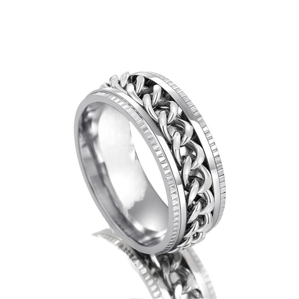 LINXIQIN Mens Titanium Ring Wedding Band Chain Rotatable Ring Texture ...