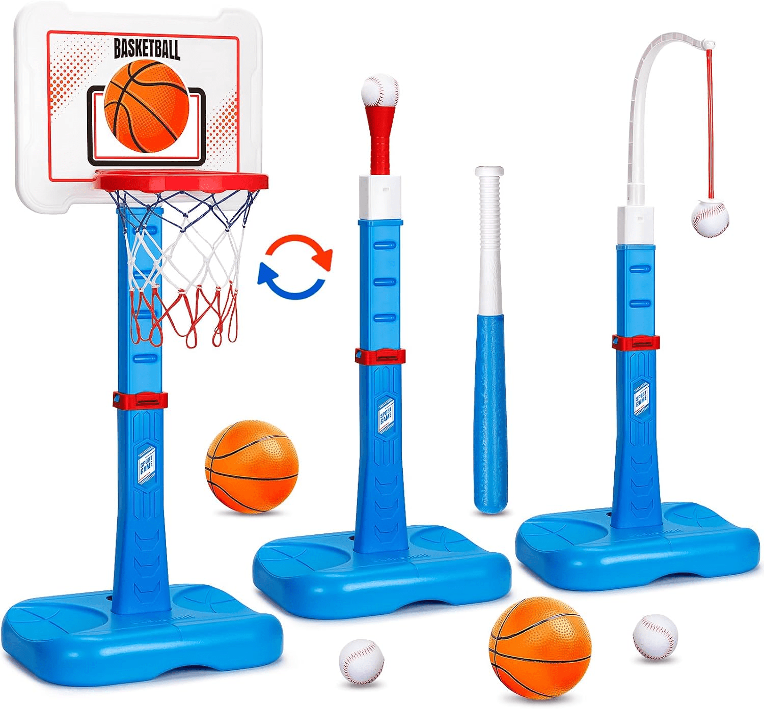 LINXUXIE 3 In 1 Basketball Hoop and T Ball Set, Adjustable Height ...