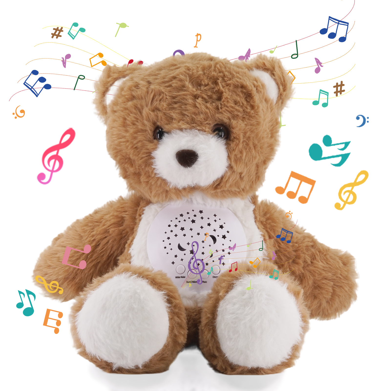 LINXUXIE Musical Bear Plush Toy with Soothing Light & Sound, Soft ...