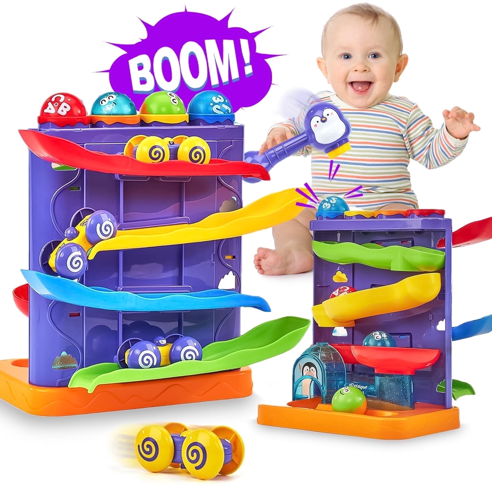 LINXUXIE Pound Ball Toys & Car Ramp Race Track, Little Car Learning Set ...