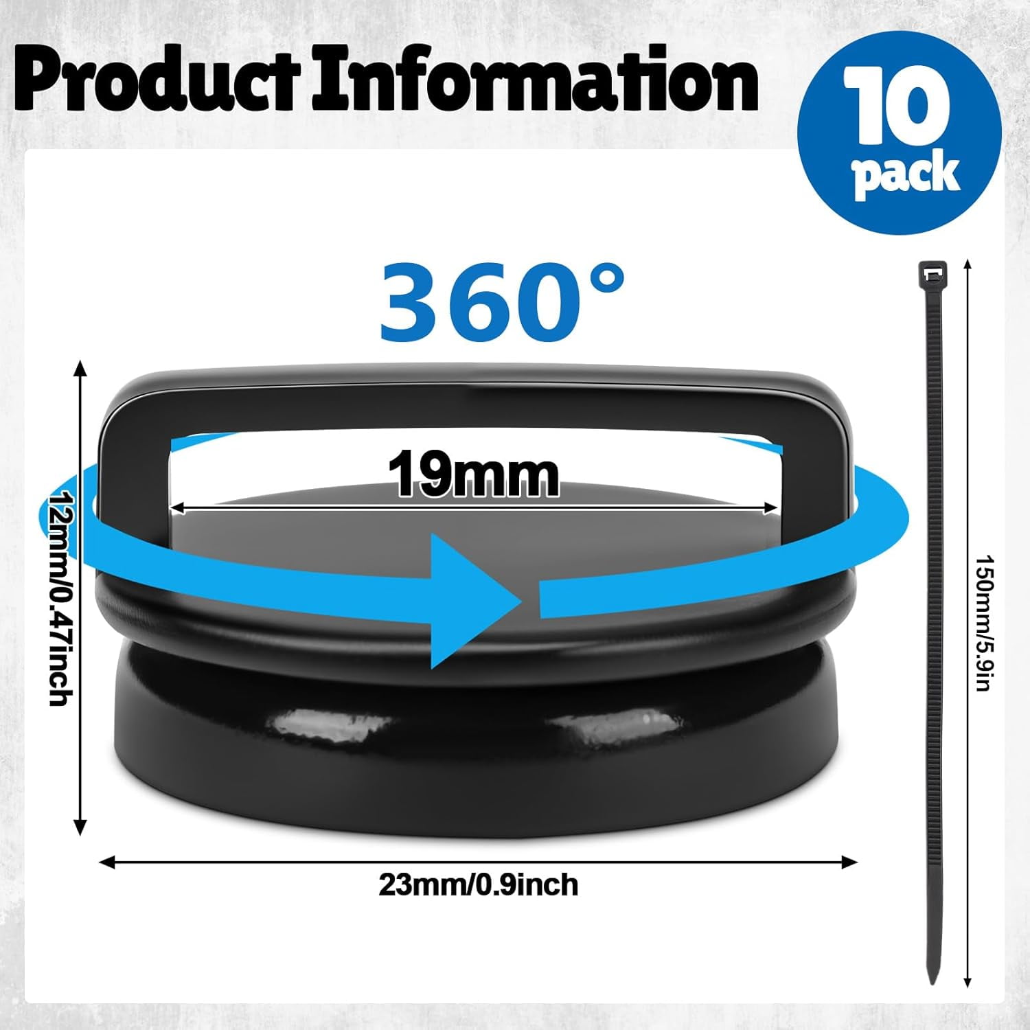 LINYAN-10 Set Magnetic Zip Tie Mount and Nylon Cable Ties 23mm Dia ...
