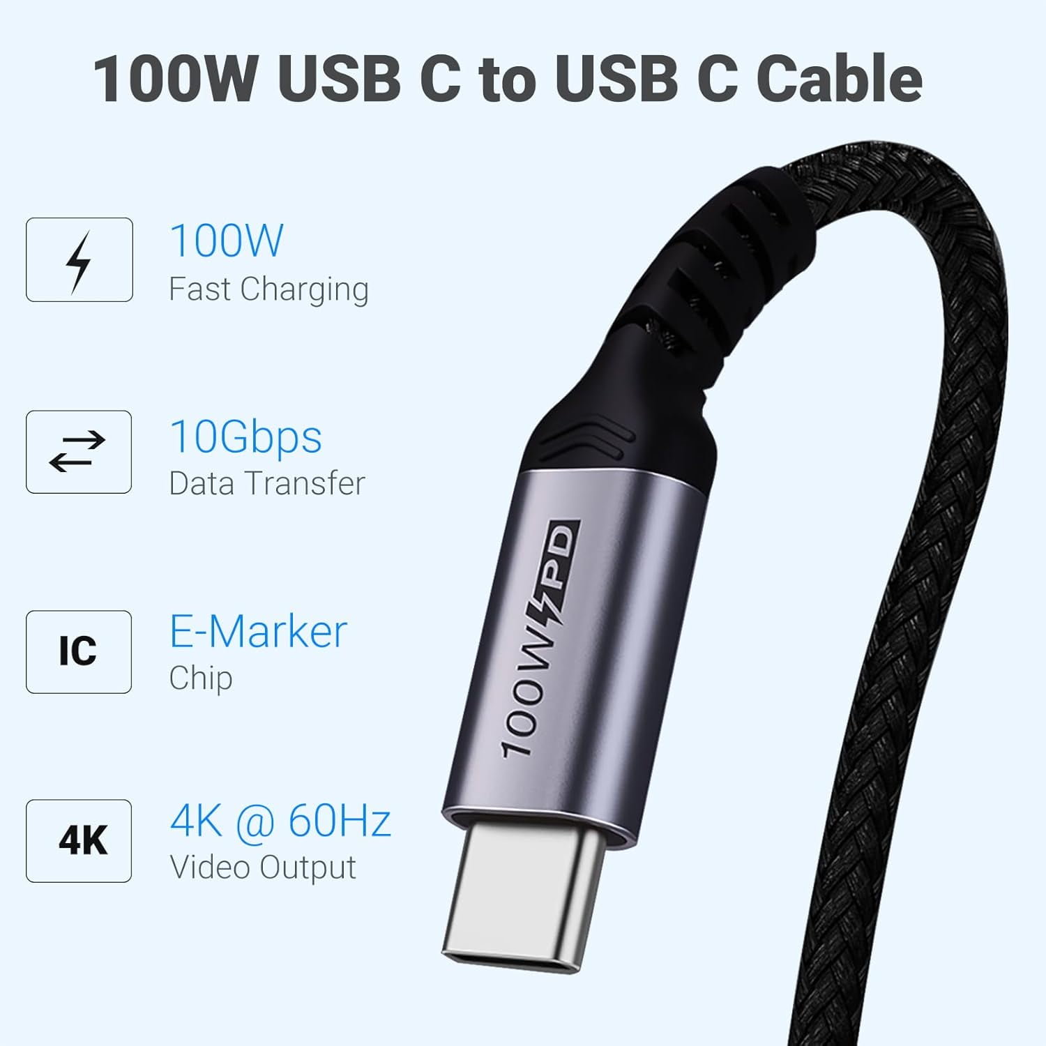 LINYAN-100W Short USB C Cable 3.1 Right Angle [1.5FT 2 Packs], 5A Fast ...