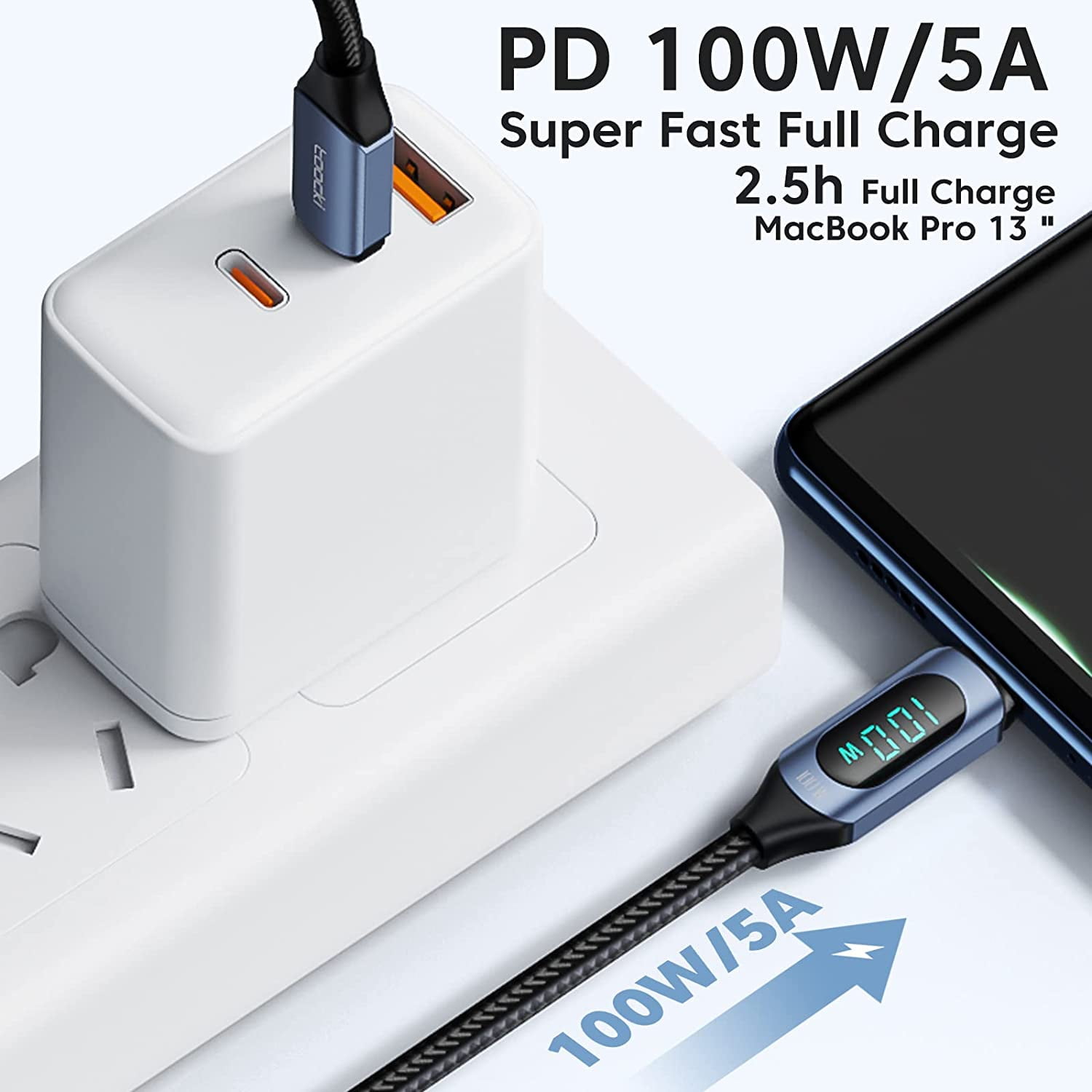 LINYAN-100W USB C to USB C Cable 6.6FT Type C Charge Fast Charging ...