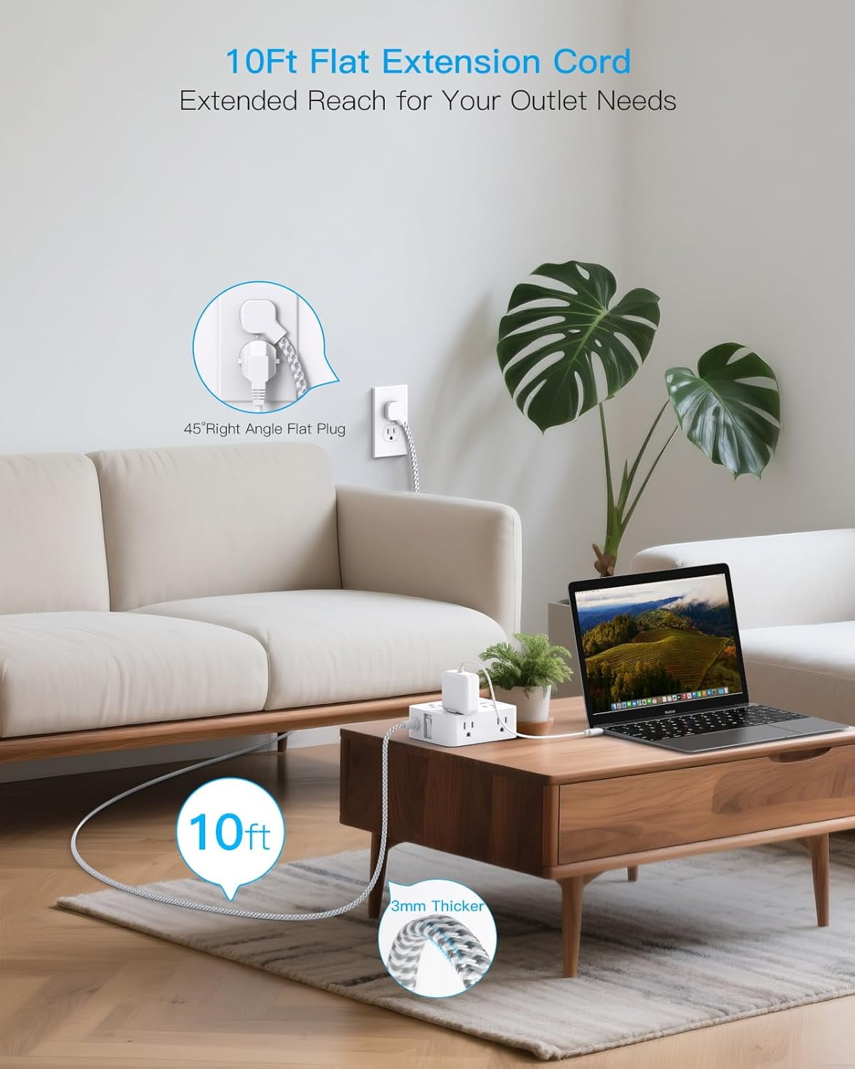 LINYAN-10Ft Extension Cord with Multiple Outlets, Surge Protector Power ...