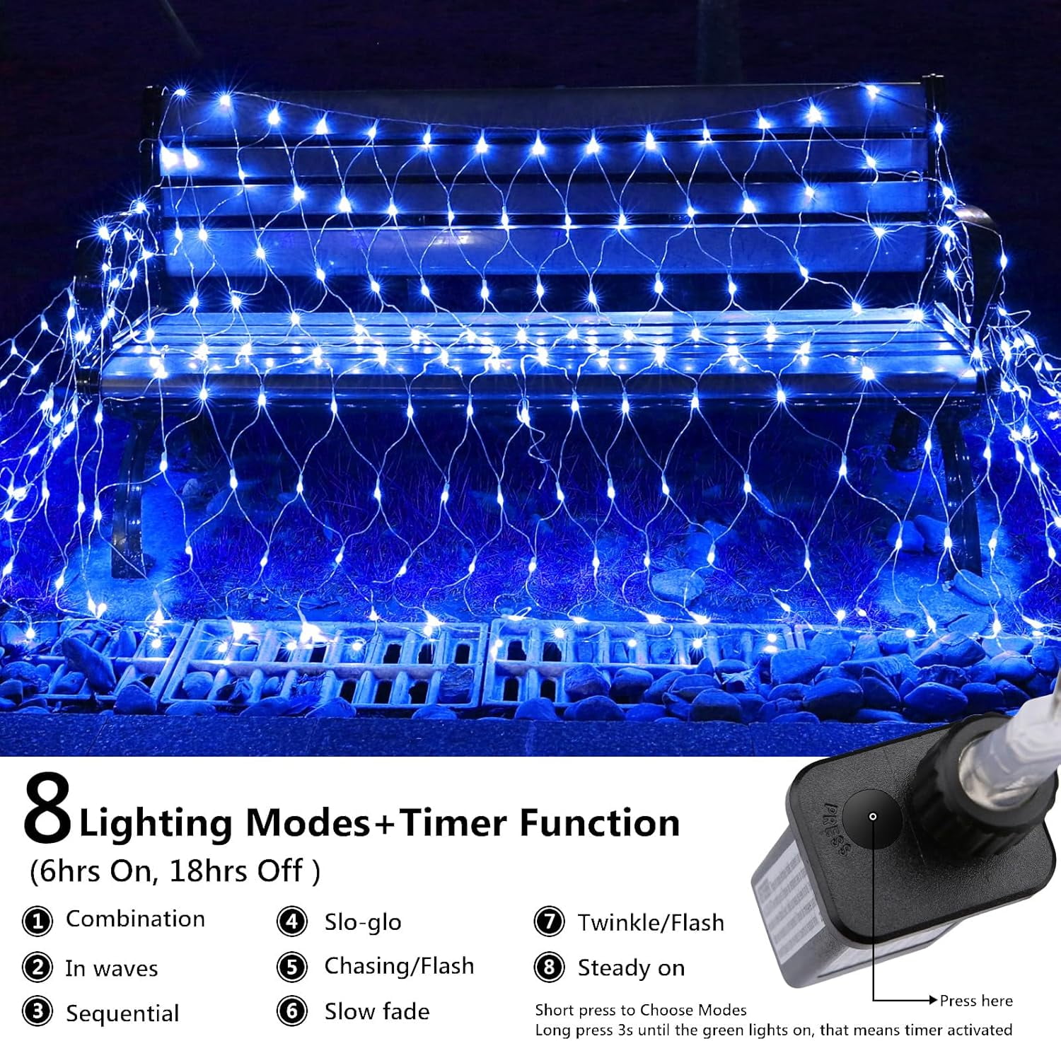 LINYAN-11.5ft x 5ft Christmas Net Lights Outdoor, 360 LED Net Lights ...