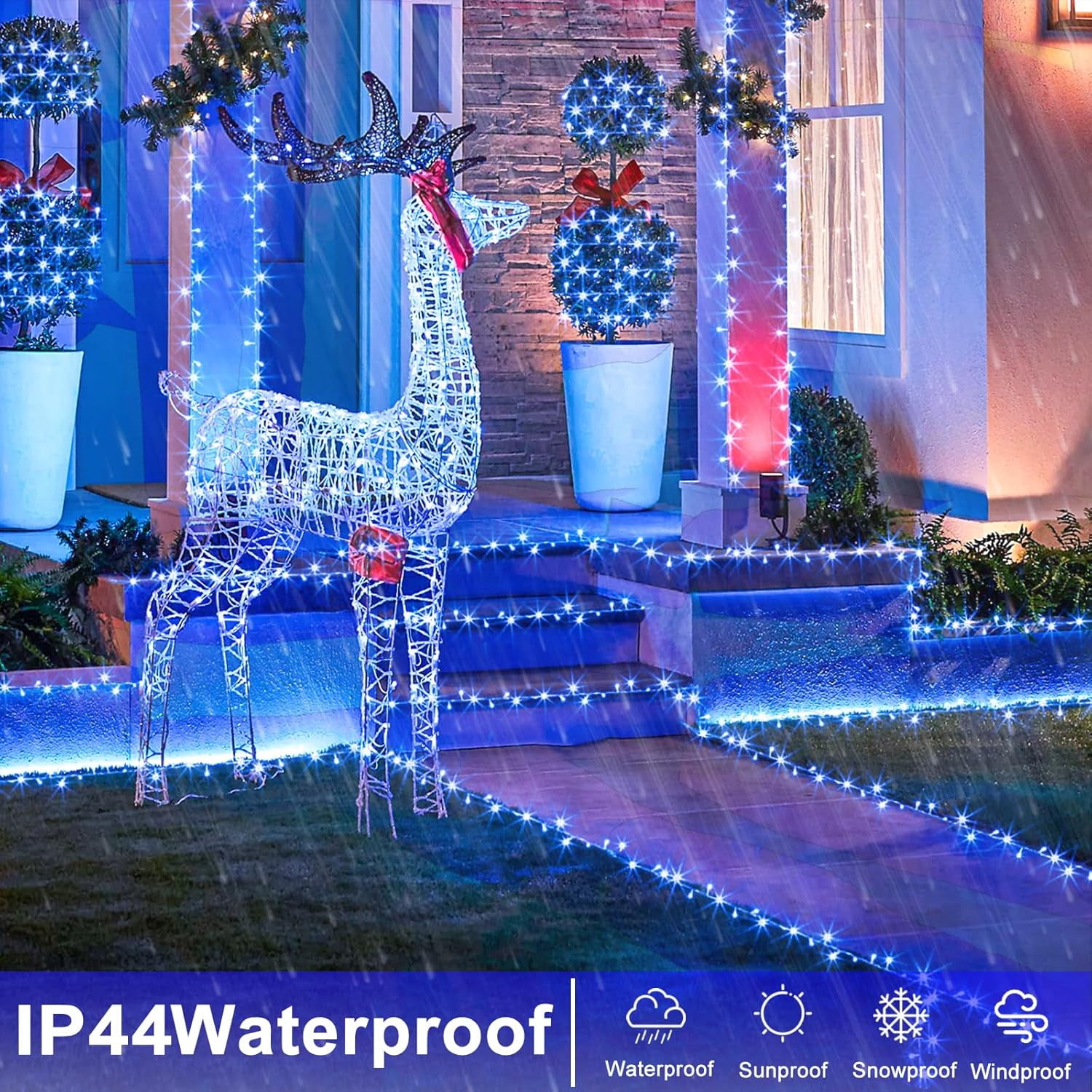 LINYAN-120 LED Blue Christmas Lights Outdoor, 40ft Clear Wire Blue ...
