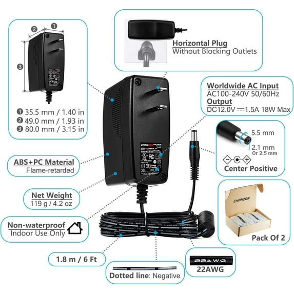 LINYAN-12V 1.5A UL Listed 18W AC DC Switching Power Supply Adapter ...
