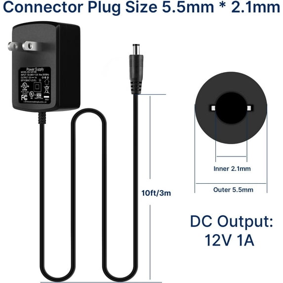 LINYAN-12V 1A Power Supply, AC 100-240V to DC 12V 1A 1000mA Power ...