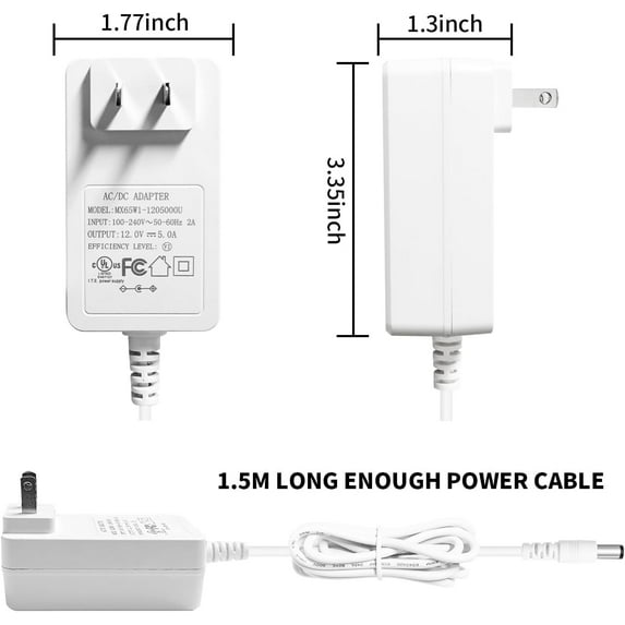 LINYAN-12V 5A Power Supply Adapter, AC 100-240V to DC 12 Volt Power ...
