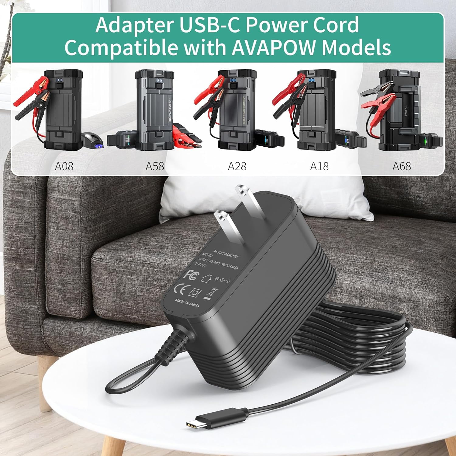 LINYAN-12V AC/DC Adapter USB-C Power Cord Compatible with A58 A68 A28 ...