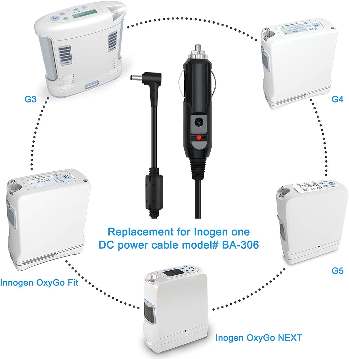 LINYAN-12V DC Adapter Replace Inogen One DC Power Cord BA-306, Car ...