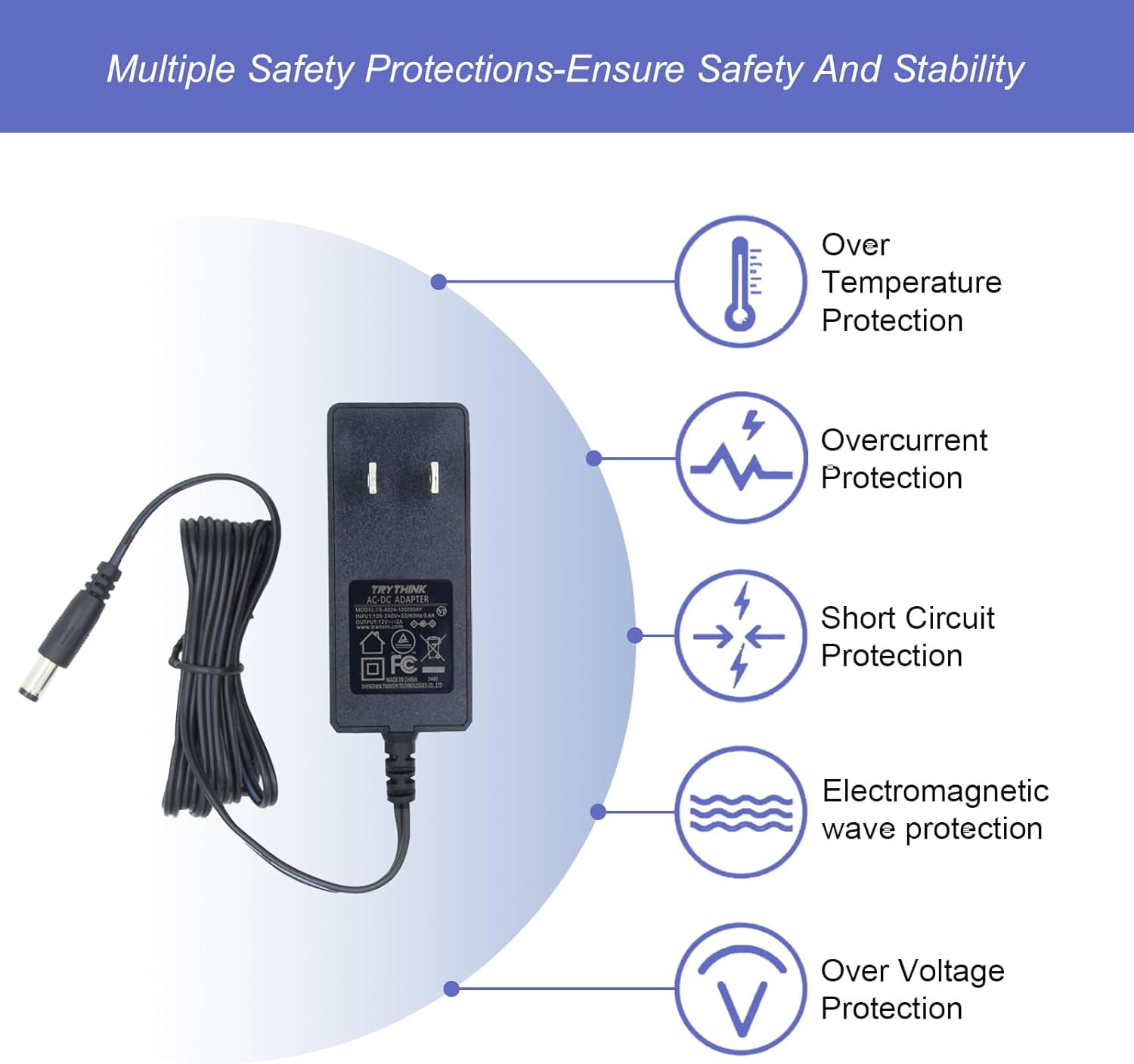 LINYAN-12V Power Supply, 12V 2A 24W Power Supply AC100-240V to DC 12 ...