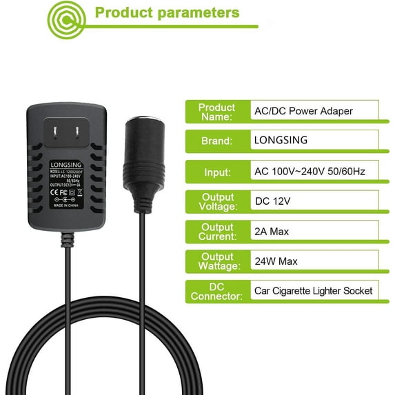 LINYAN-12V Power Supply AC to DC Converter Wall Plug to Car Cigarette ...