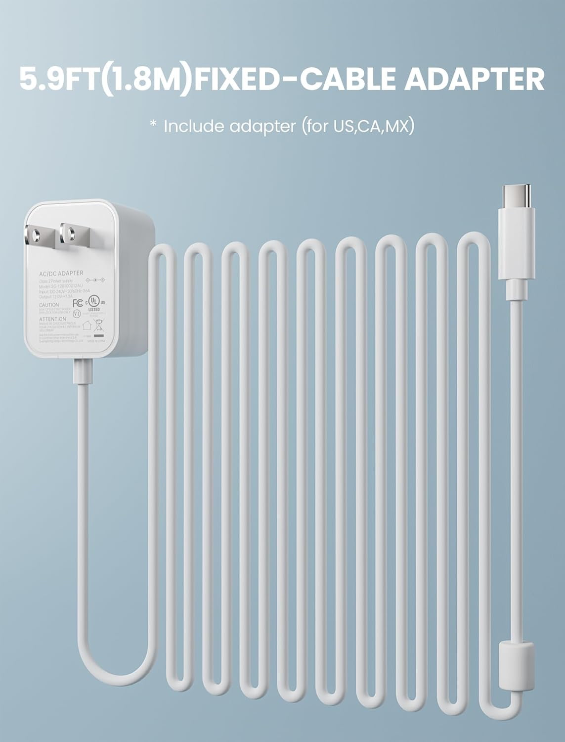 LINYAN-12V USB-C AC/DC Adapter Compatible with 8’’,8.5’’,10’’ Wall Fan ...