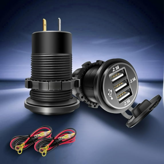 LINYAN-12V USB Outlet, 3 Port Charger Socket 12V/24V Car USB Charger ...