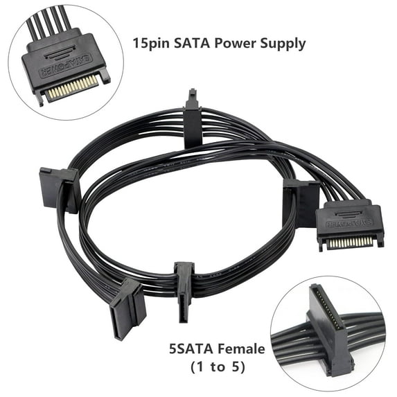 LINYAN-15Pin SATA Male to 5 x 15 Pin SATA Female Hard Drive Power Right ...