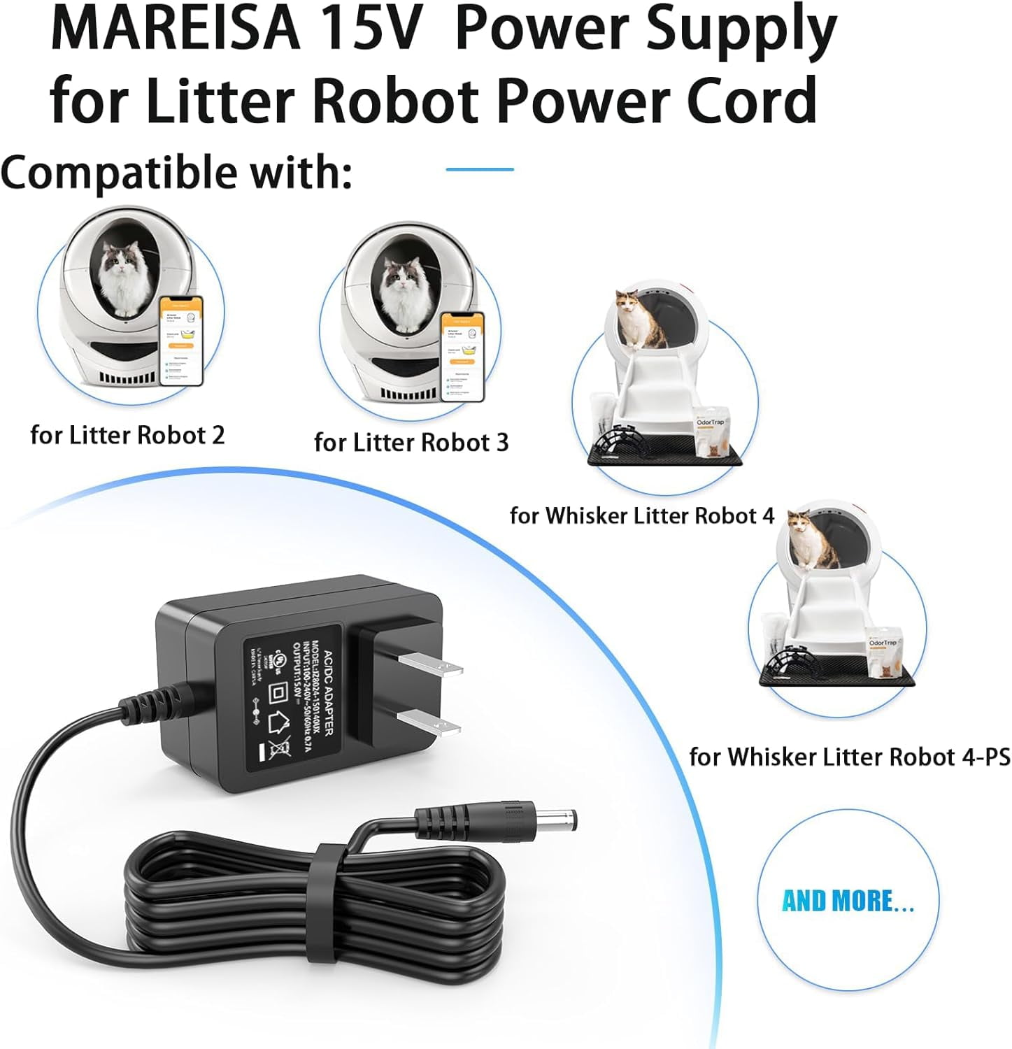 LINYAN-15V DC Power Supply, 15Volt Power Adapter Compatible with Litter ...