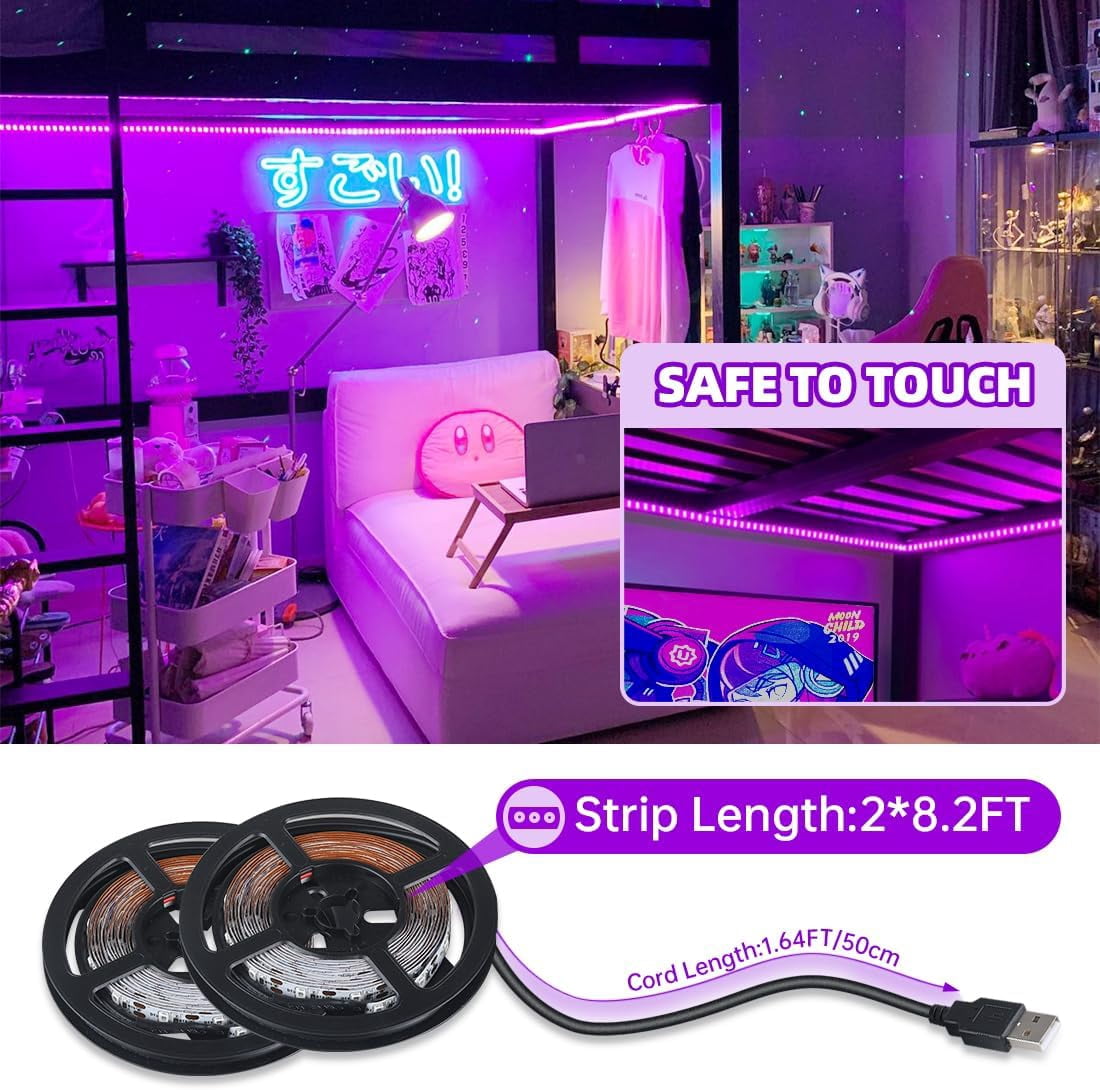 LINYAN-16.4FT Black Light Strip with USB Plug + Battery Box, Adhesive ...