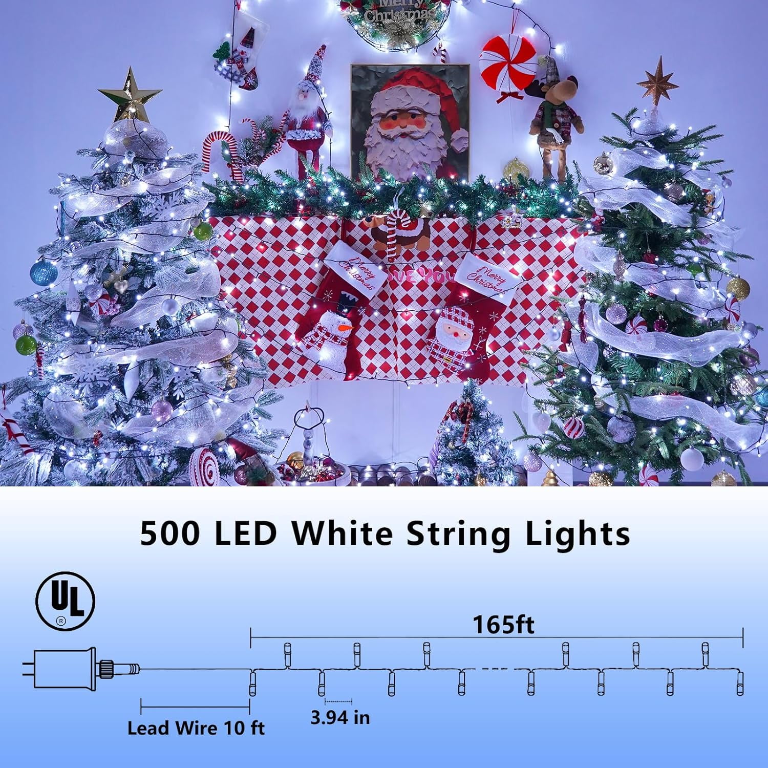 LINYAN-165ft 500 LED Christmas Lights Outdoor Waterproof, White String ...