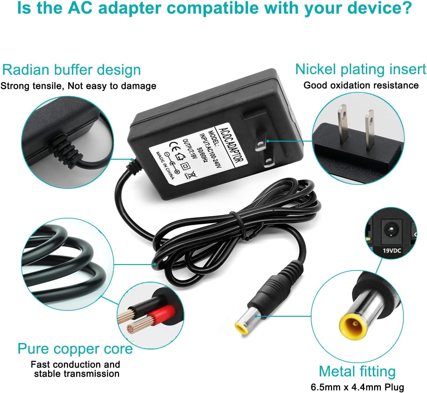LINYAN-19V 1.3A 2.1A Power Adapter for LG Monitor Power Cord 19V DC ...